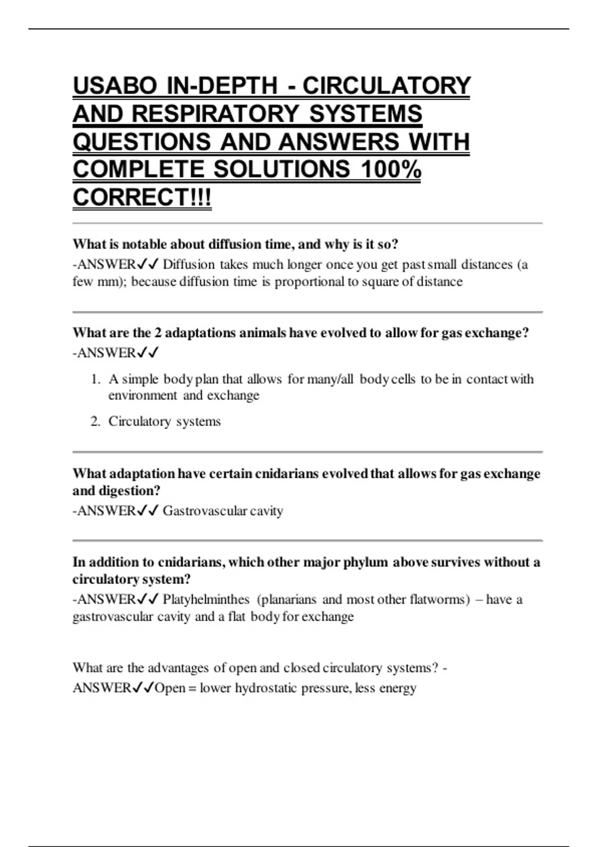 USABO IN-DEPTH - CIRCULATORY AND RESPIRATORY SYSTEMS QUESTIONS AND ...