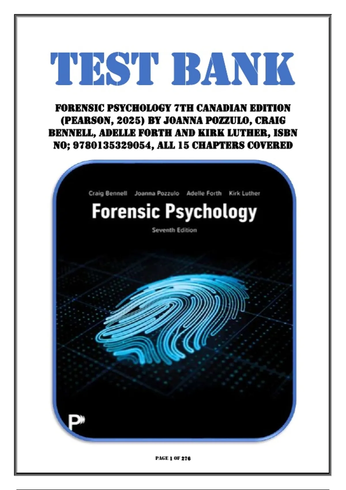 Test Bank for Forensic Psychology 7th Canadian Edition (Pearson, 2025 ...