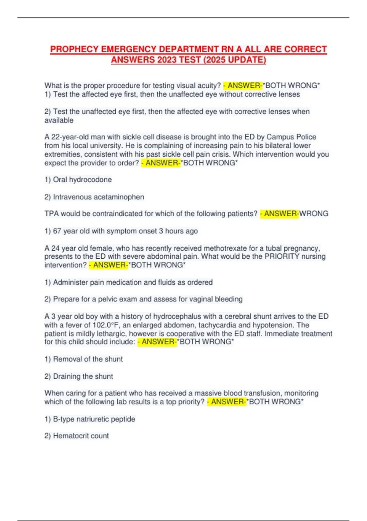 PROPHECY EMERGENCY DEPARTMENT RN A ALL ARE CORRECT ANSWERS 2023 TEST ...