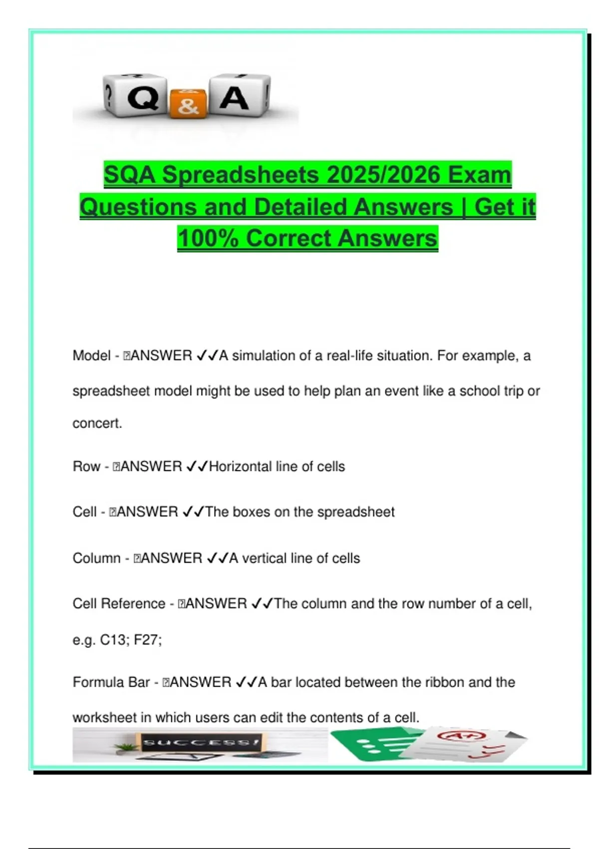 SQA Spreadsheets Exam Q&A (2025/2026, 40+ Questions) | Charts, Formulas ...
