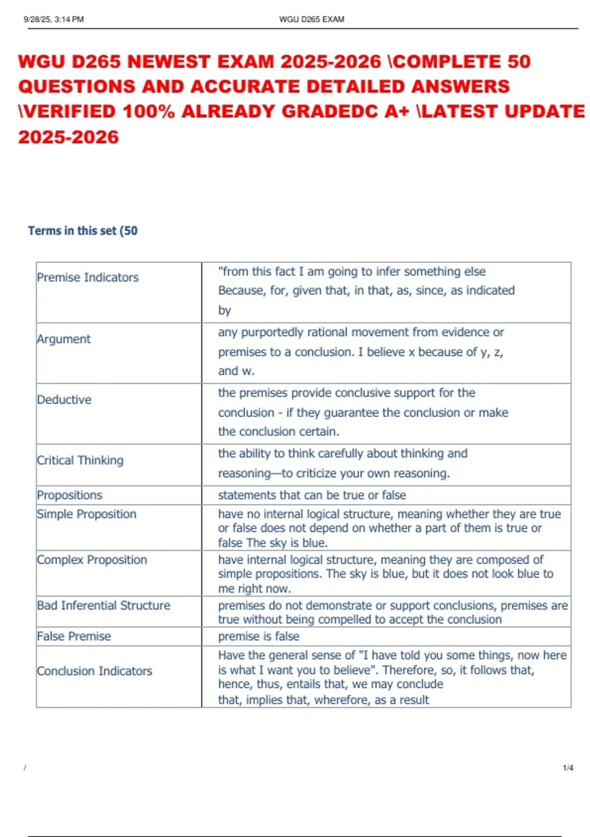 WGU D265 NEWEST EXAM COMPLETE 50 QUESTIONS AND ACCURATE DETAILED ...