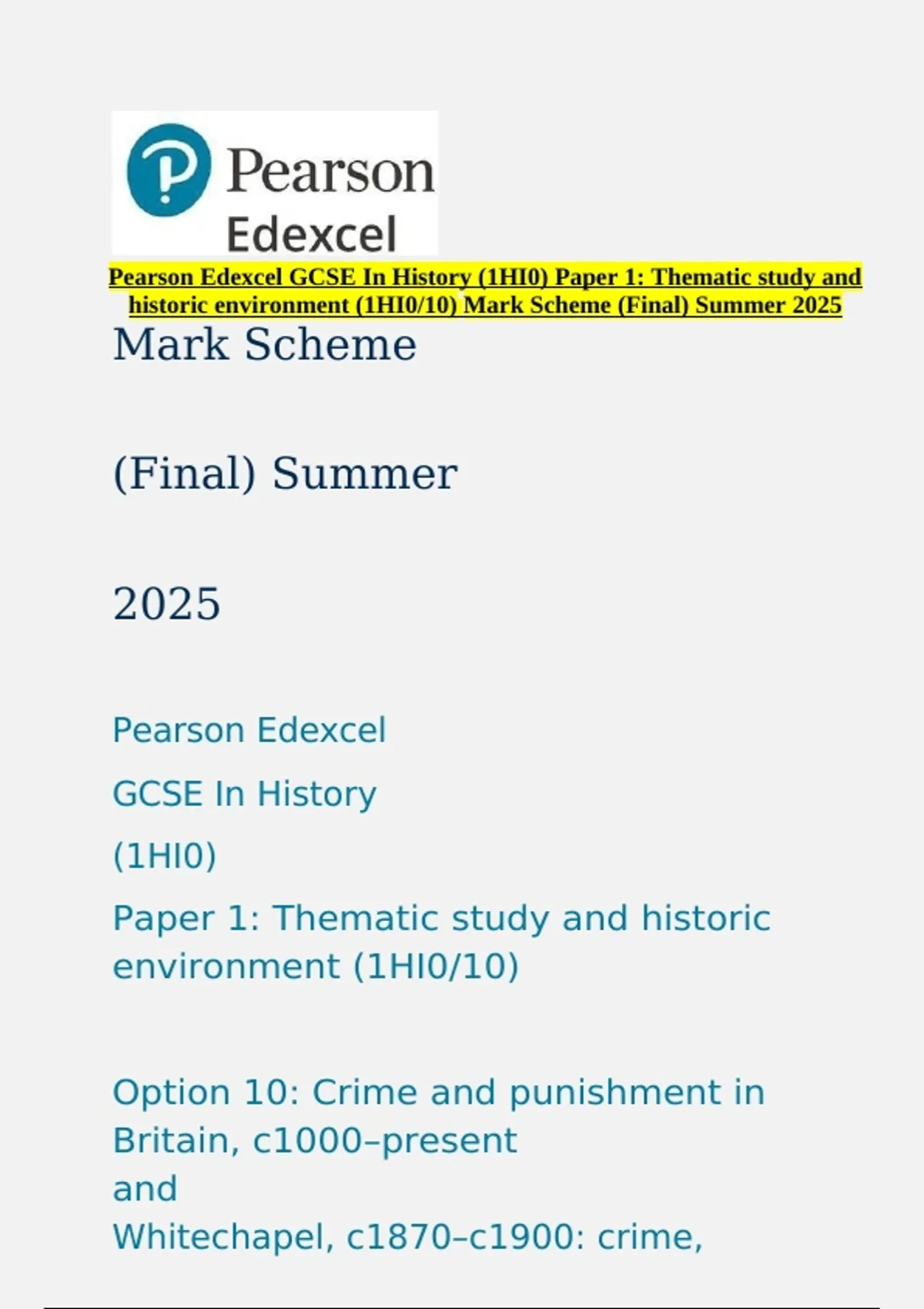 Pearson Edexcel GCSE In History (1HI0) Paper 1: Thematic study and ...