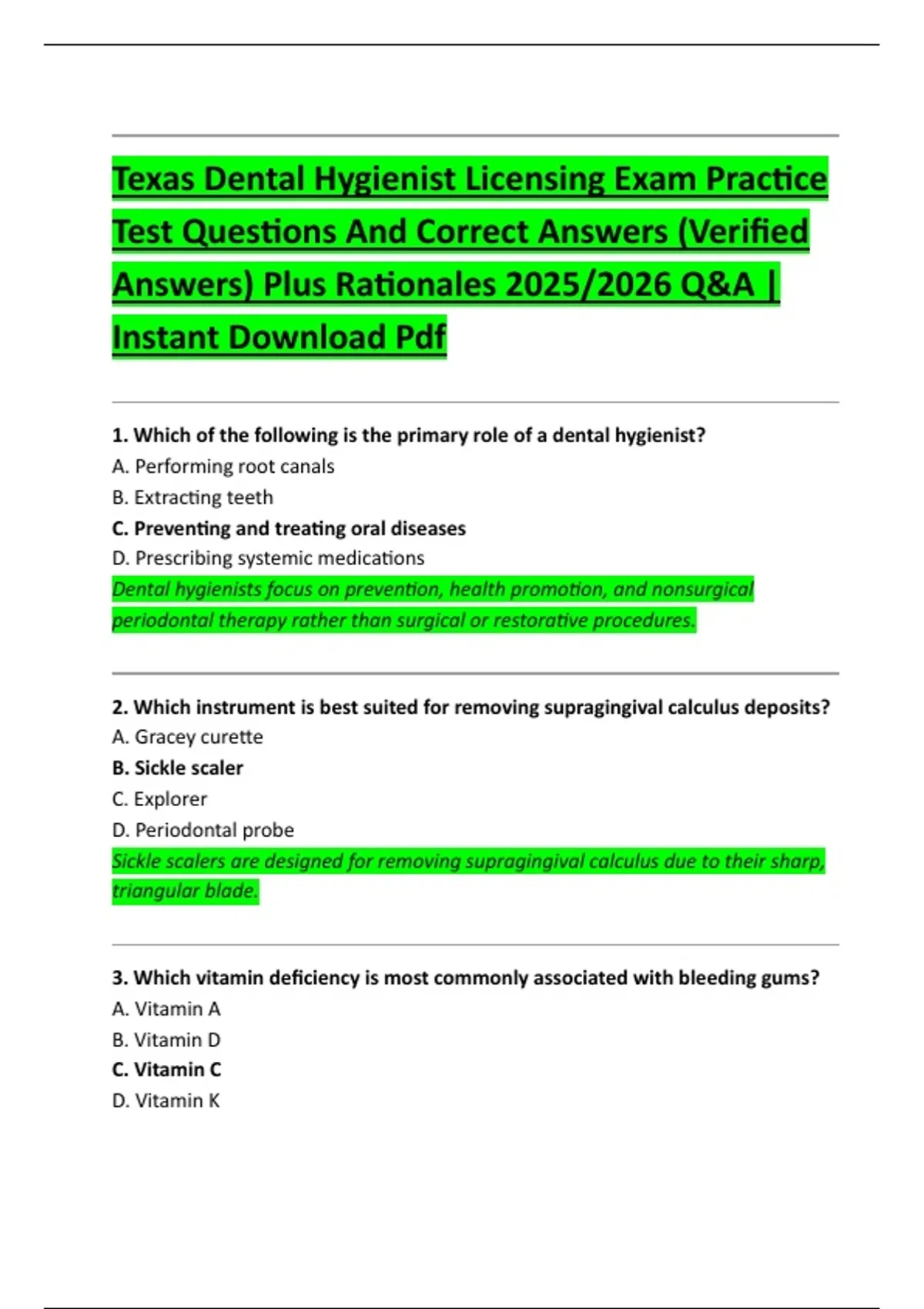 Texas Dental Hygienist Licensing Exam Practice Test Questions And ...