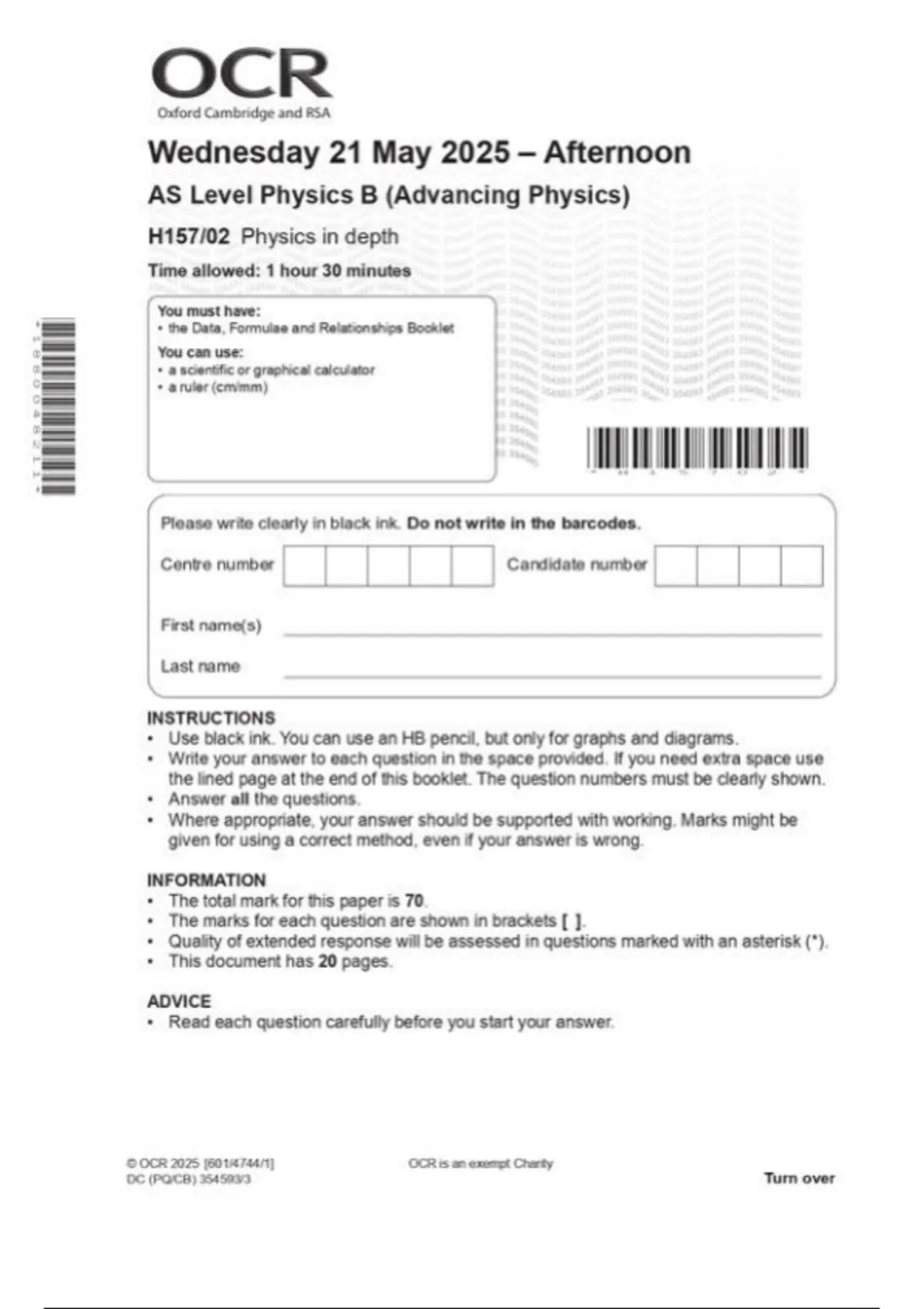 OCR GCSE AS Level Physics B (Advancing Physics) H157/02 Physics in ...