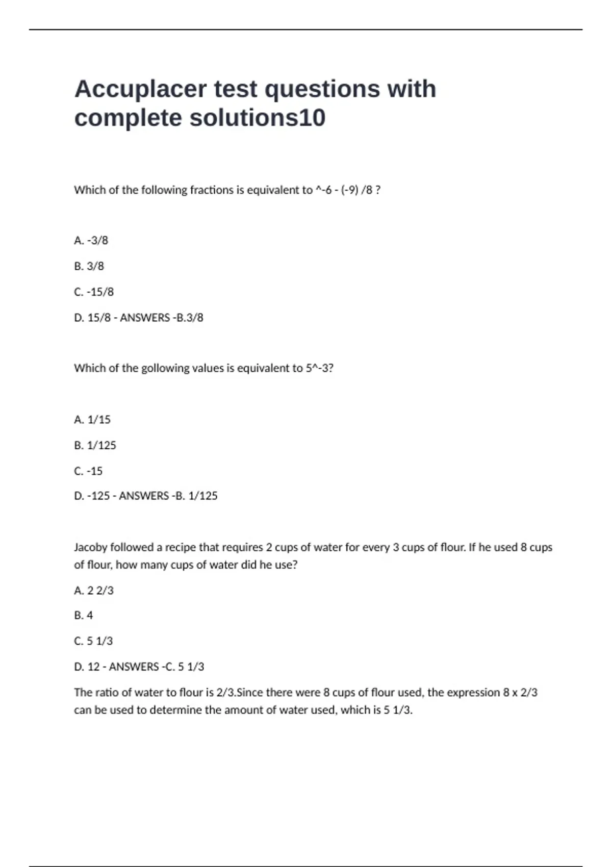 Accuplacer test questions with complete solutions - Accuplacer - Stuvia US