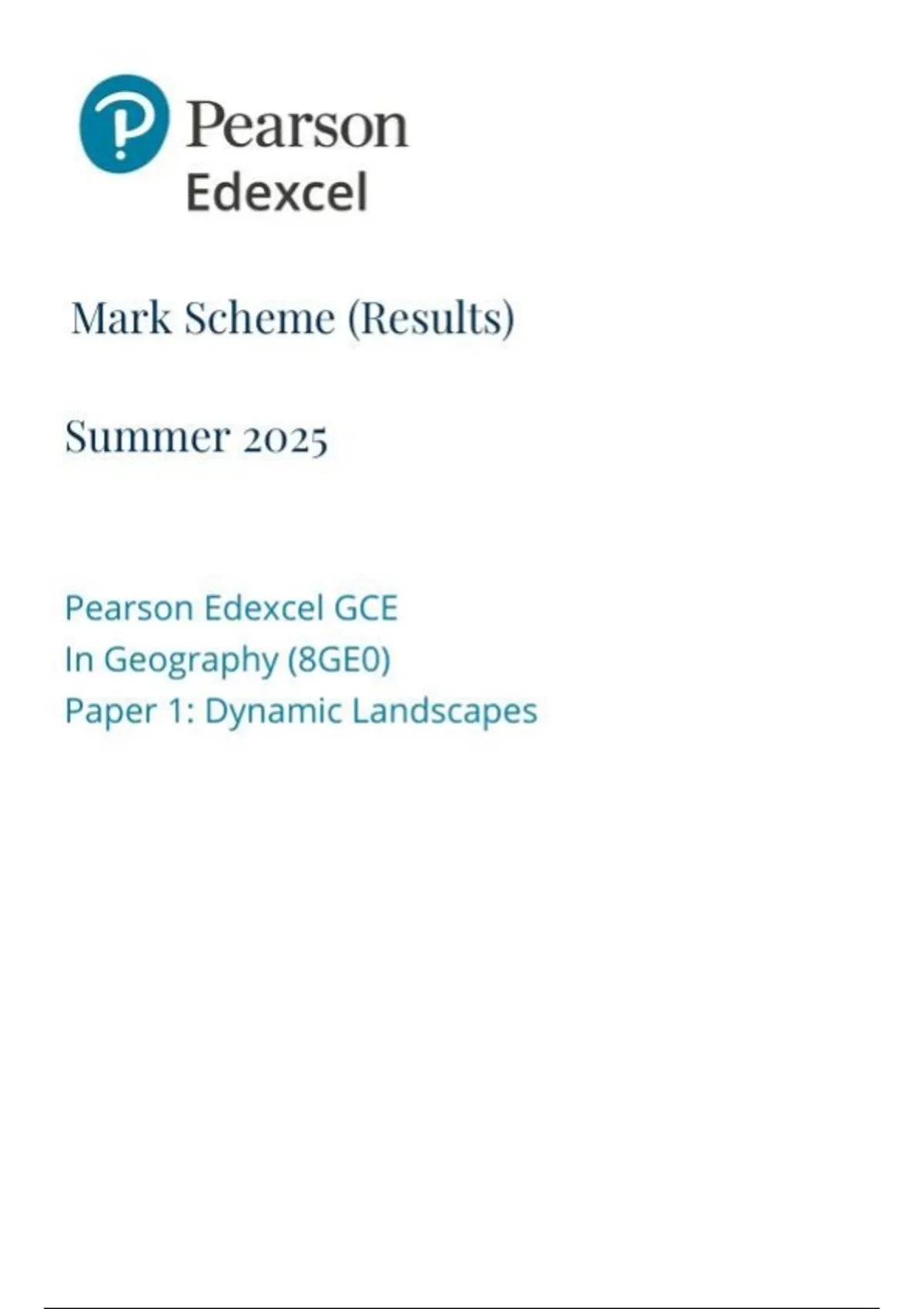 Pearson Edexcel GCE In Geography (8GEO) Paper 1: Dynamic Landscapes ...