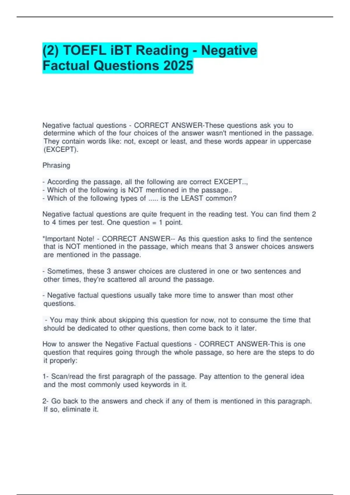 TOEFL EXAM BUNDLE WITH COMPLETE SOLUTIONS LATEST 2025/2026 GRADED A+ ...