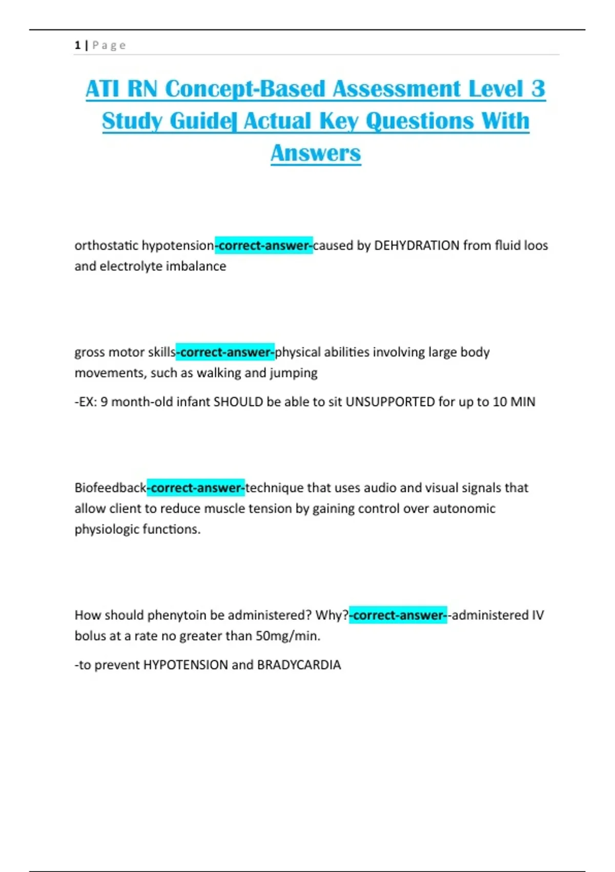 ATI RN Concept-Based Assessment Level 3 Study Guide| Actual Key ...