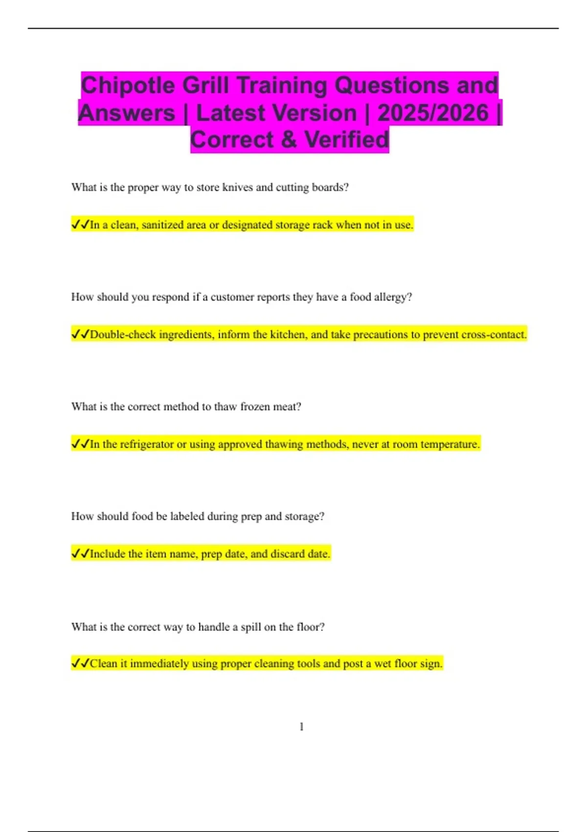 Chipotle Grill Training Questions and Answers | Latest Version | 2025/ ...