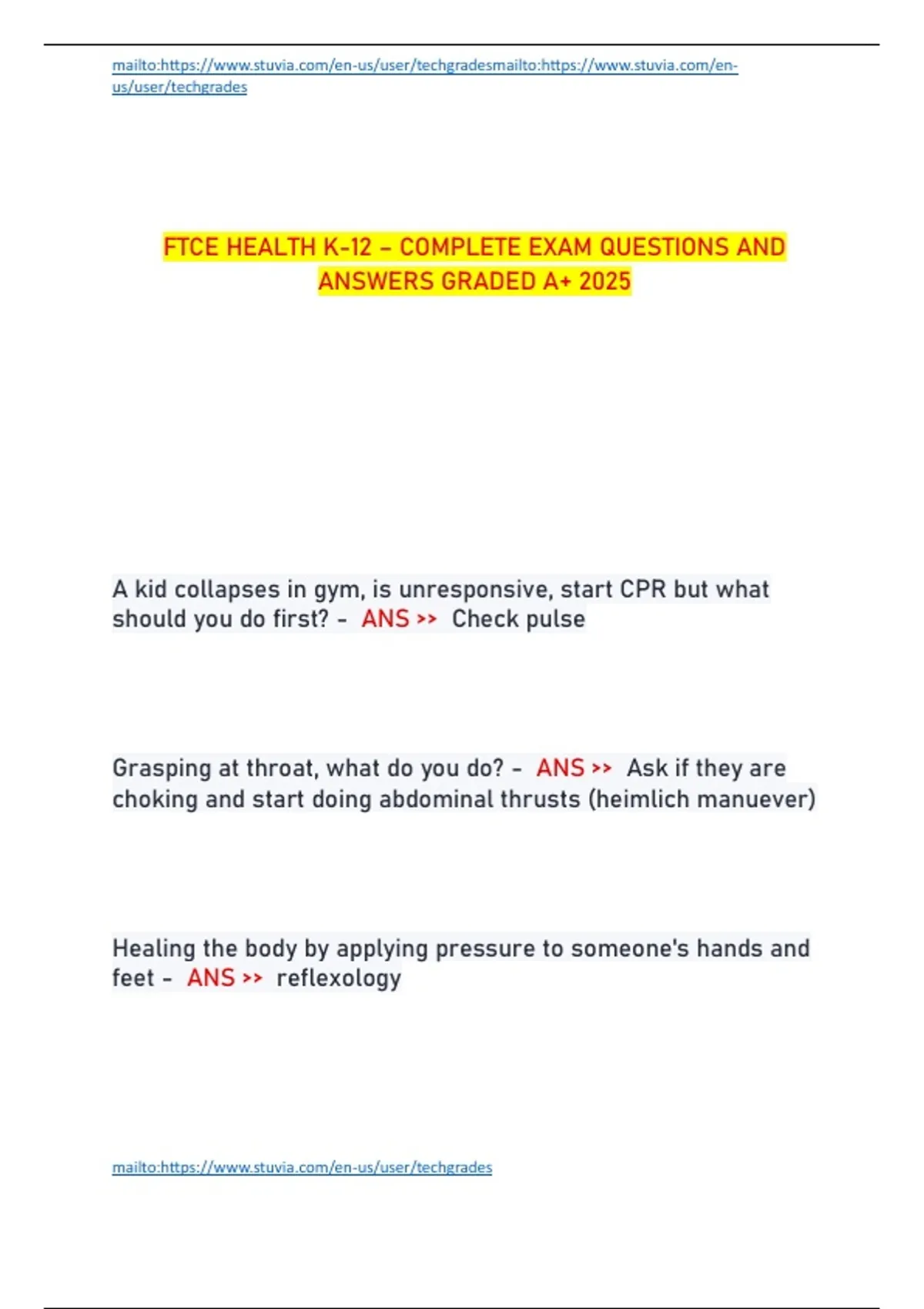 FTCE Health K–12 Exam – Complete Questions and Answers Graded A+ (2025 ...