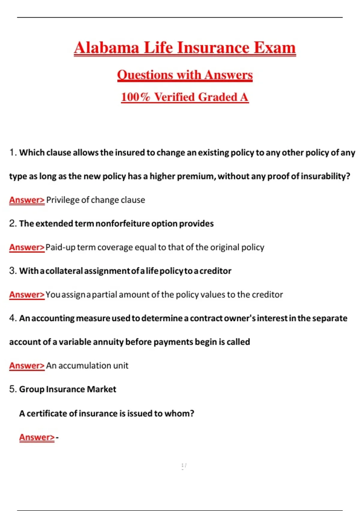Alabama Life Insurance Exam (Latest 2026/2027 Update) Complete ...