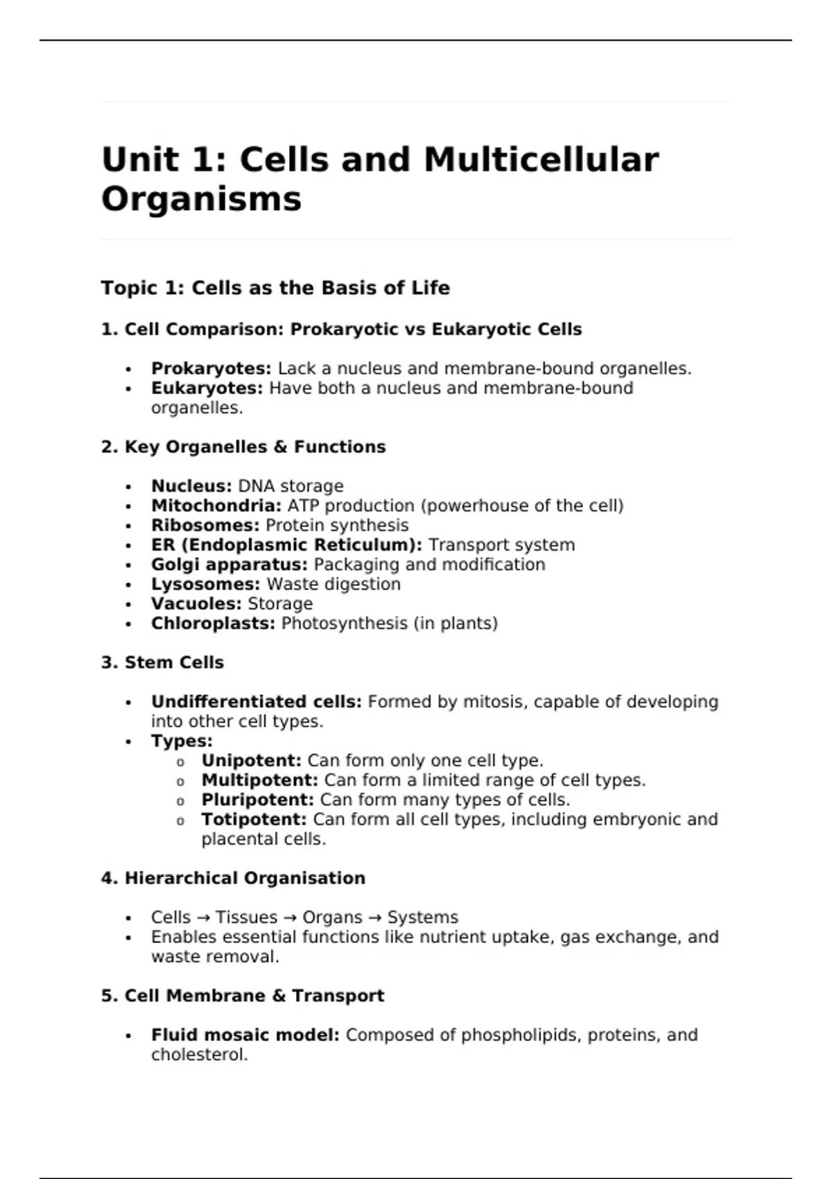 Senior Biology Units 1 & 2 FULL year of Study Notes - Biology - Stuvia US