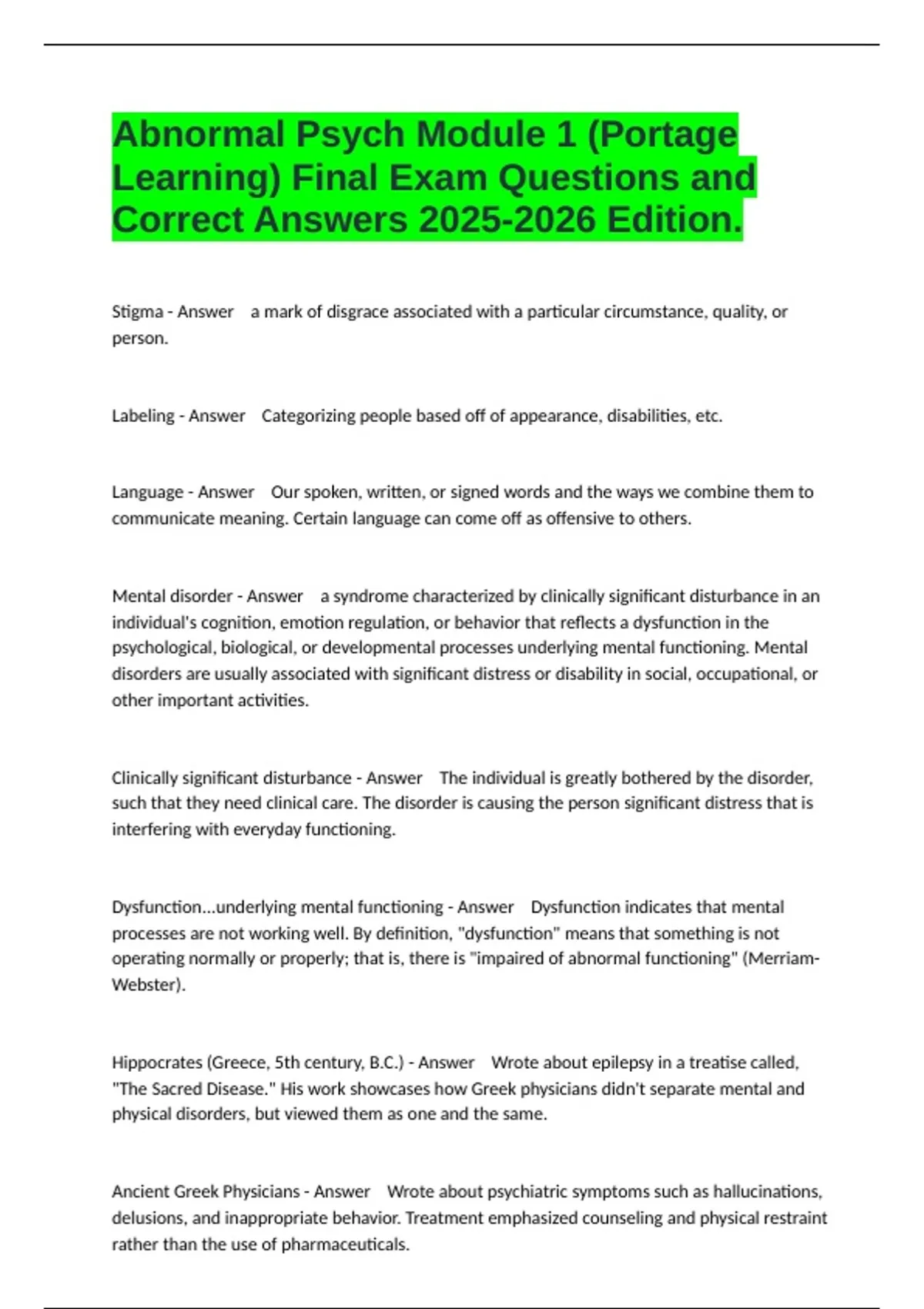 Abnormal Psychology Portage Learning Exam Package Deal Bundle Reviewed ...