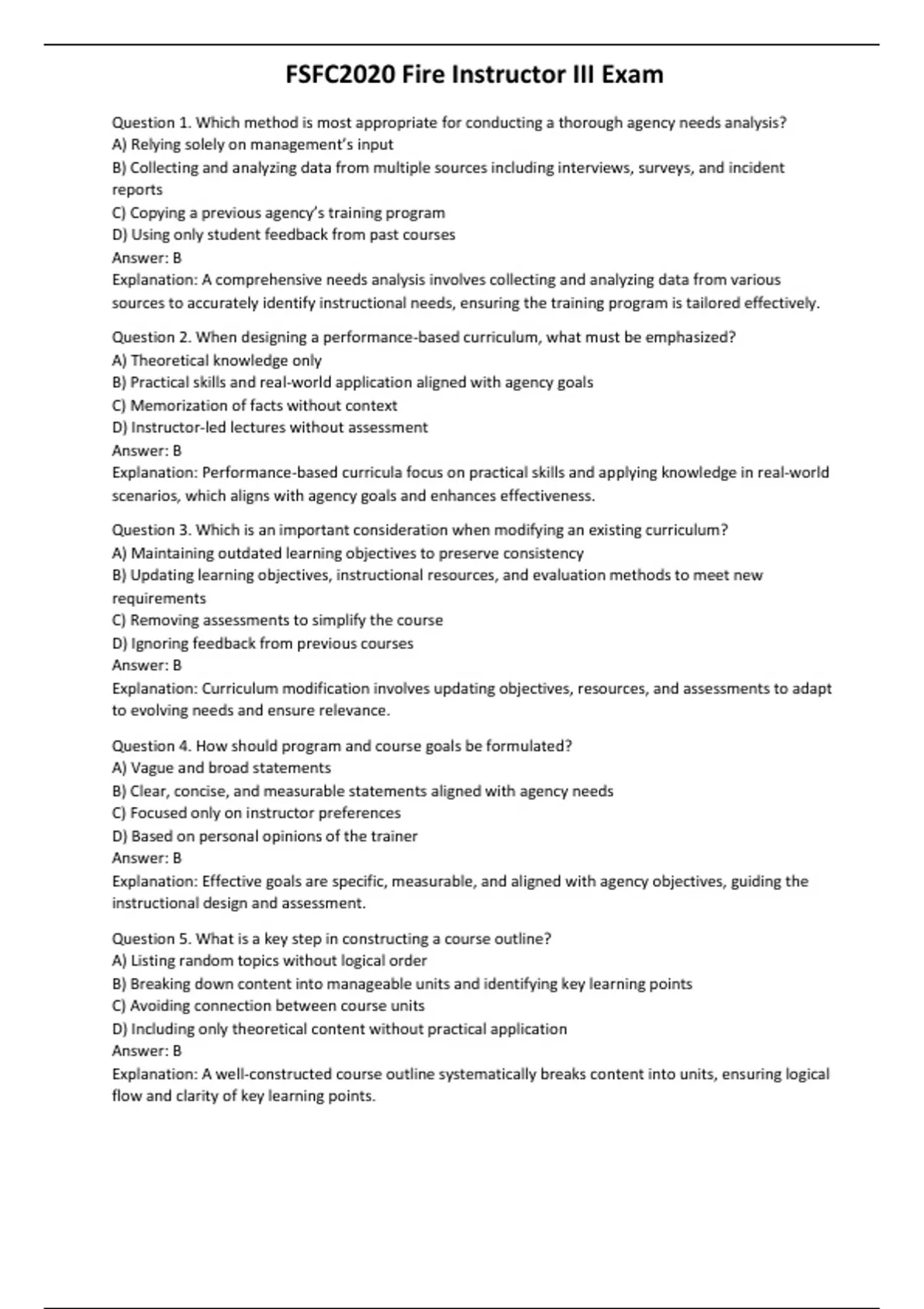 FSFC2020 Fire Instructor III Exam - Computer - Stuvia US