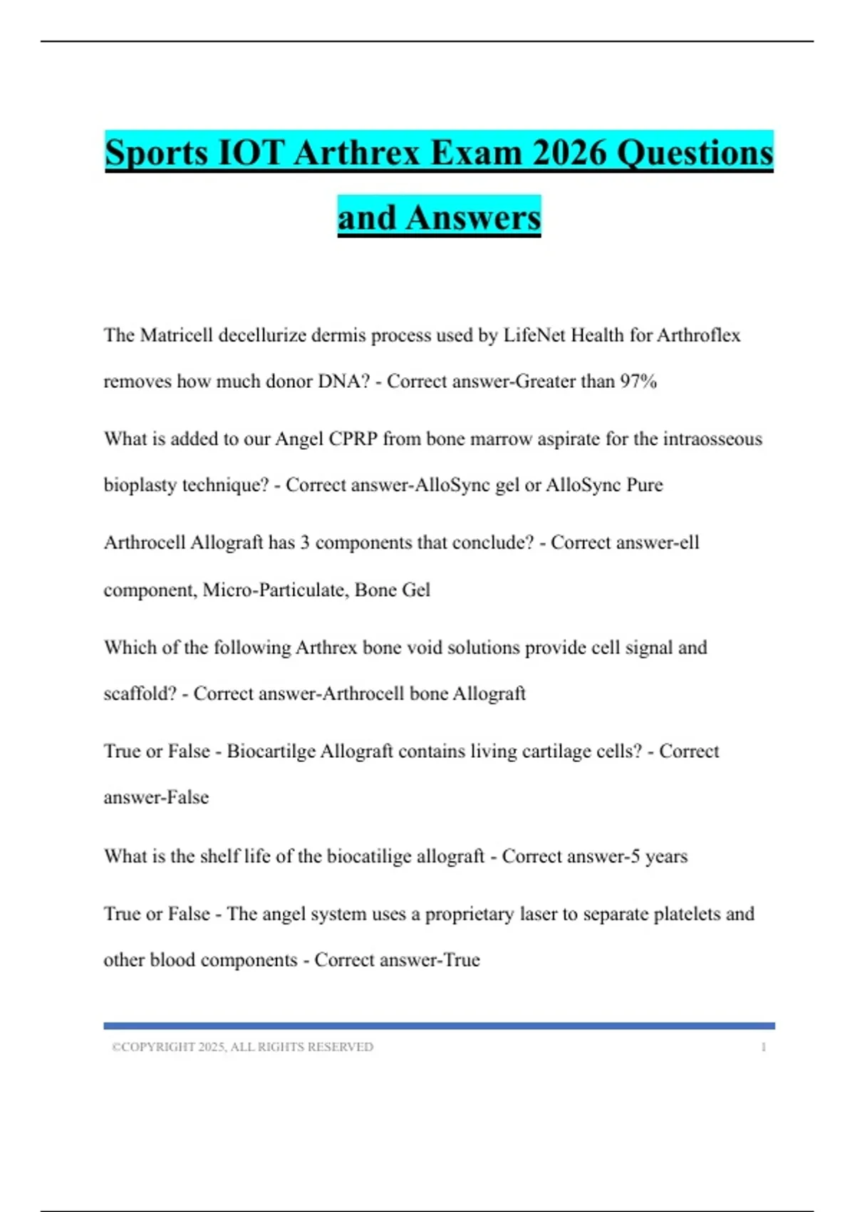 Sports IOT Arthrex Exam 2026 Questions and Answers - Arthrex Sports IOT ...