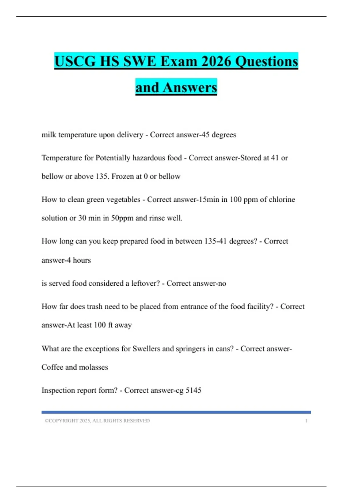 USCG HS SWE Exam 2026 Questions and Answers - USCG HS SWE - Stuvia US