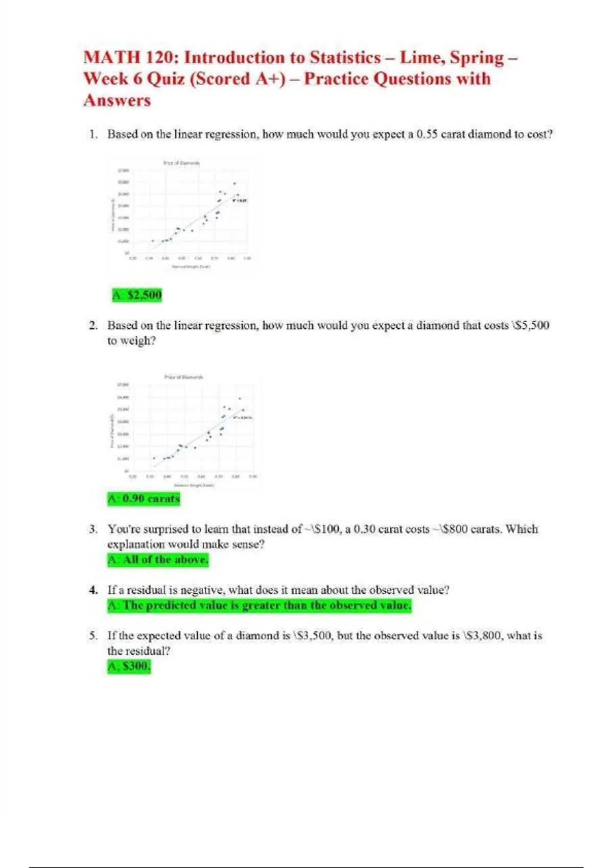 MATH 120: Introduction to Statistics – Lime, Spring – Week 6 Quiz ...