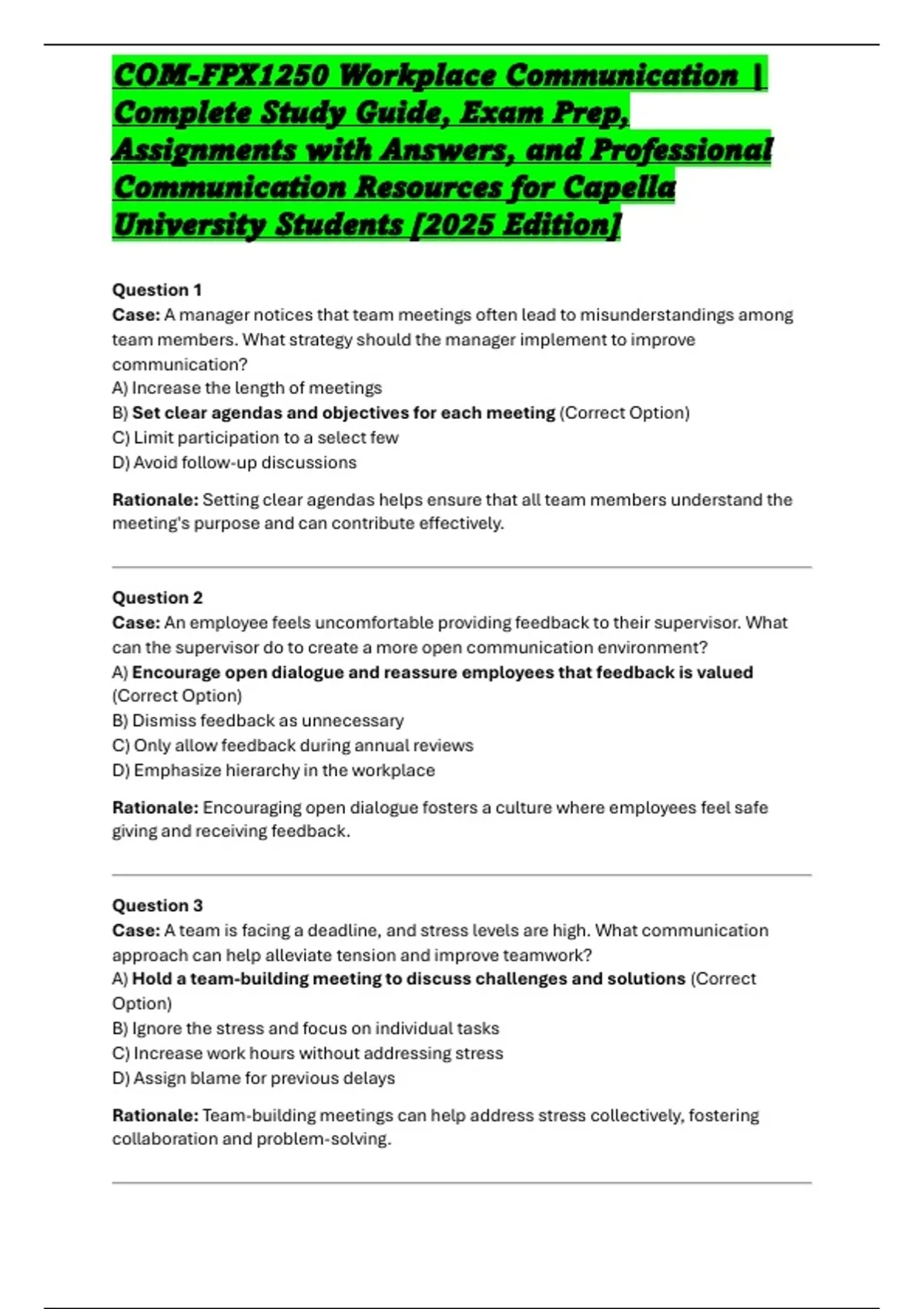 COM-FPX1250 Workplace Communication | Exam Study Pack, Professional ...