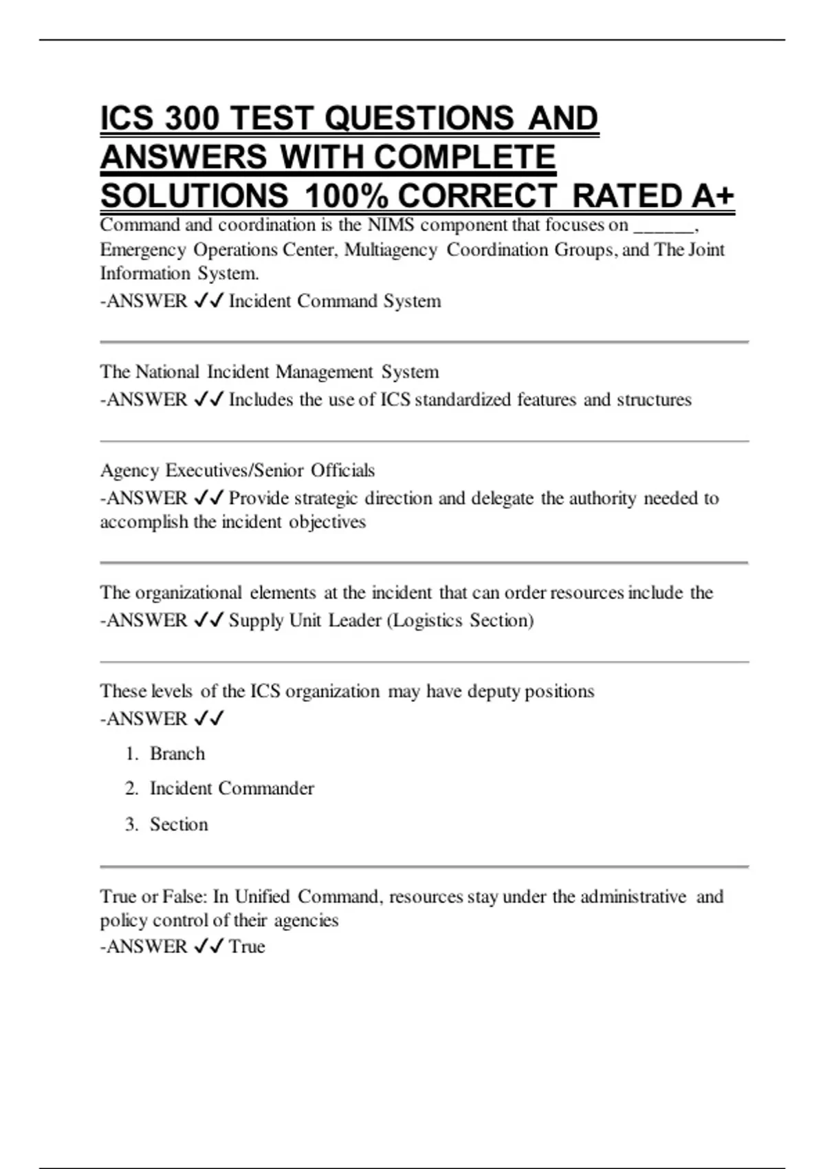 ICS 300 TEST QUESTIONS AND ANSWERS WITH COMPLETE SOLUTIONS 100% CORRECT ...
