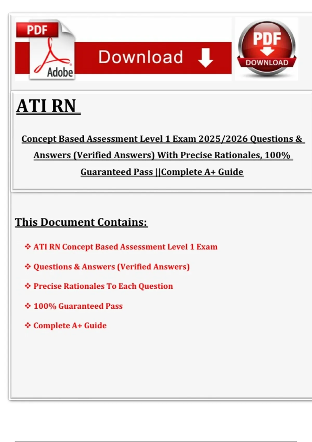 Study Bundle - ATI RN Concept Based & ATI RN Assessment Level 1 Exam 2025/2026 Questions ...