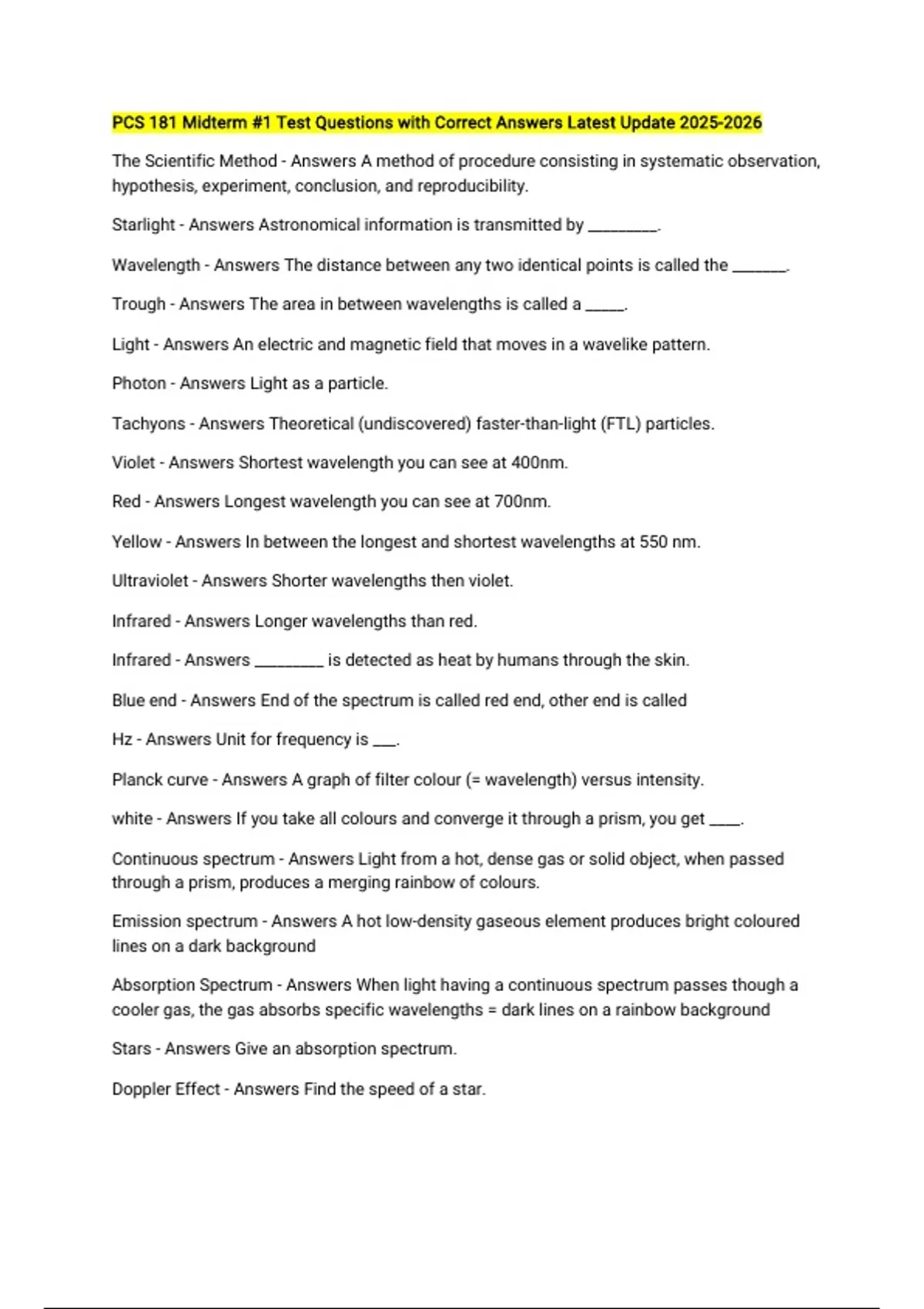 PCS 181 Midterm #1 Test Questions with Correct Answers Latest Update ...