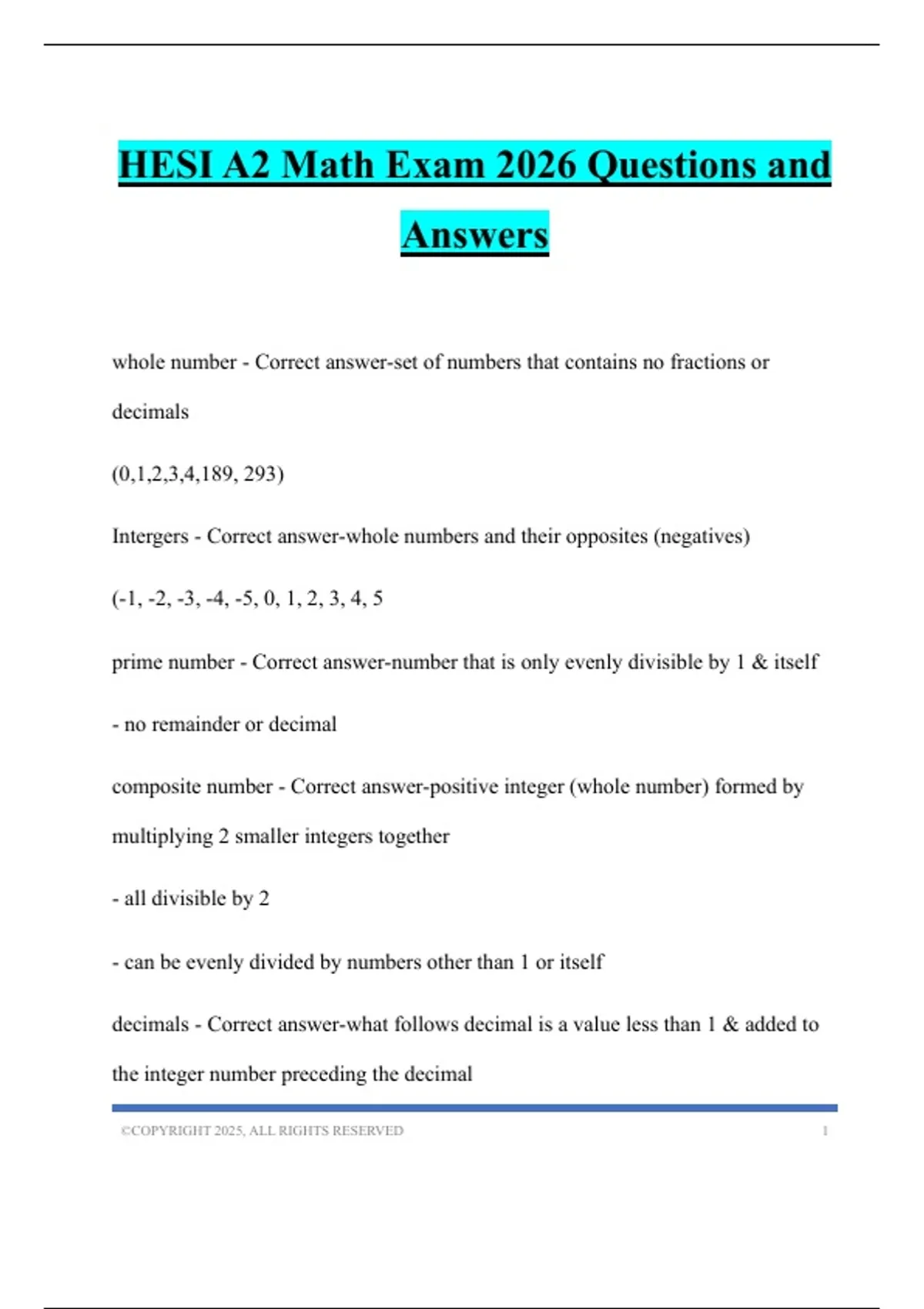 HESI A2 Math Exam 2026 Questions and Answers - HESI A2 Math - Stuvia US