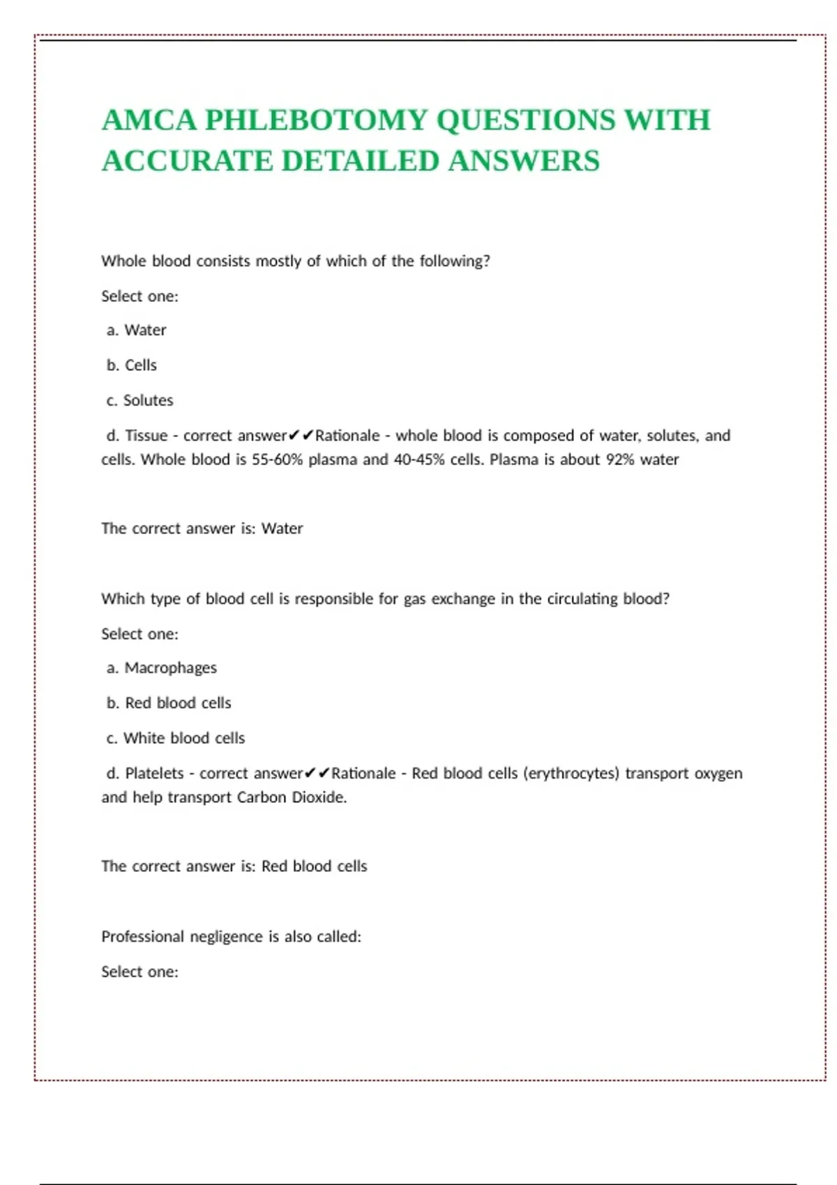AMCA PHLEBOTOMY QUESTIONS WITH ACCURATE DETAILED ANSWERS - AMCA ...