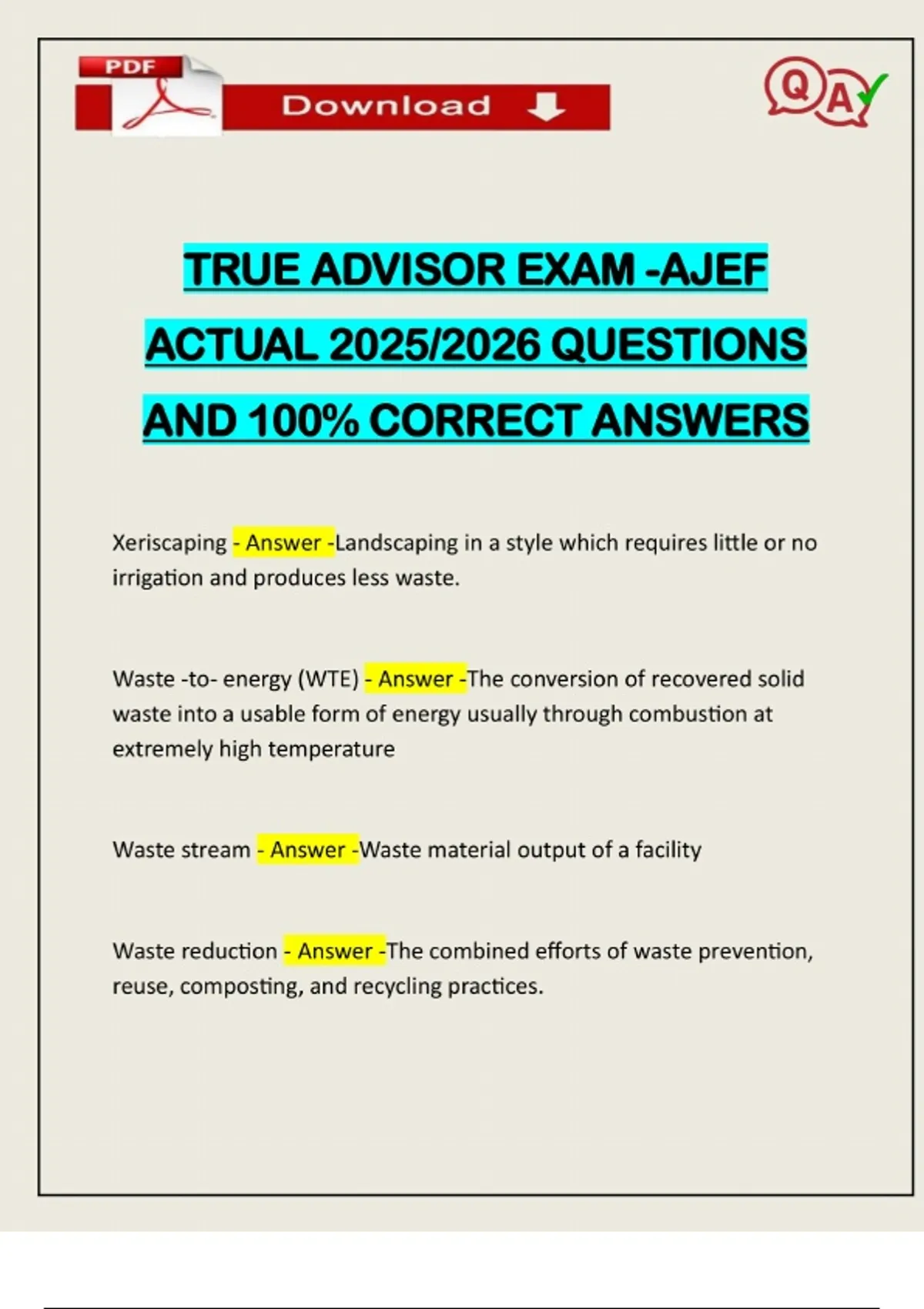 TRUE ADVISOR EXAM -AJEF ACTUAL 2025/2026 QUESTIONS AND 100% CORRECT ...
