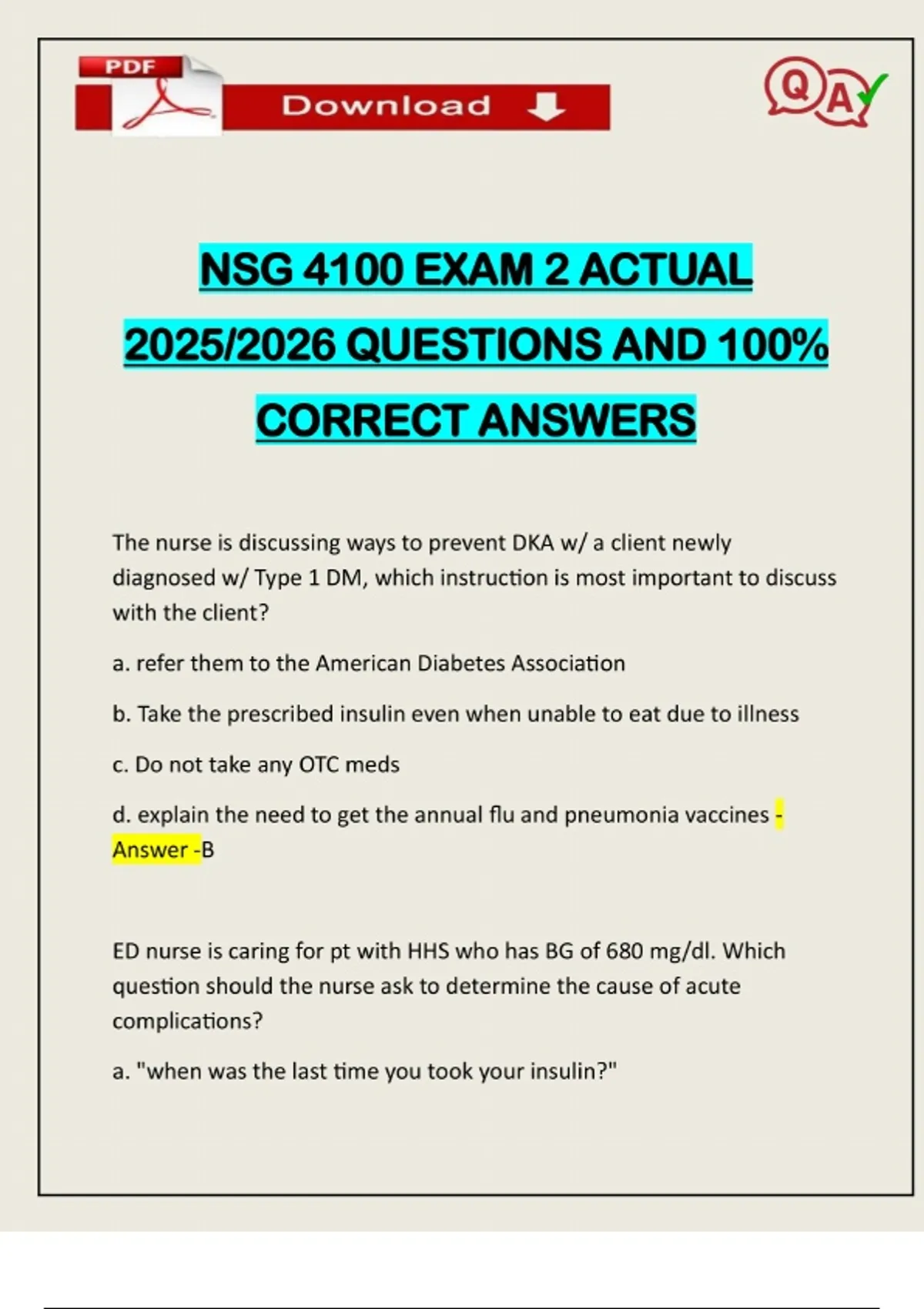 NSG 4100 EXAM 2 ACTUAL 2025/2026 QUESTIONS AND 100% CORRECT ANSWERS ...