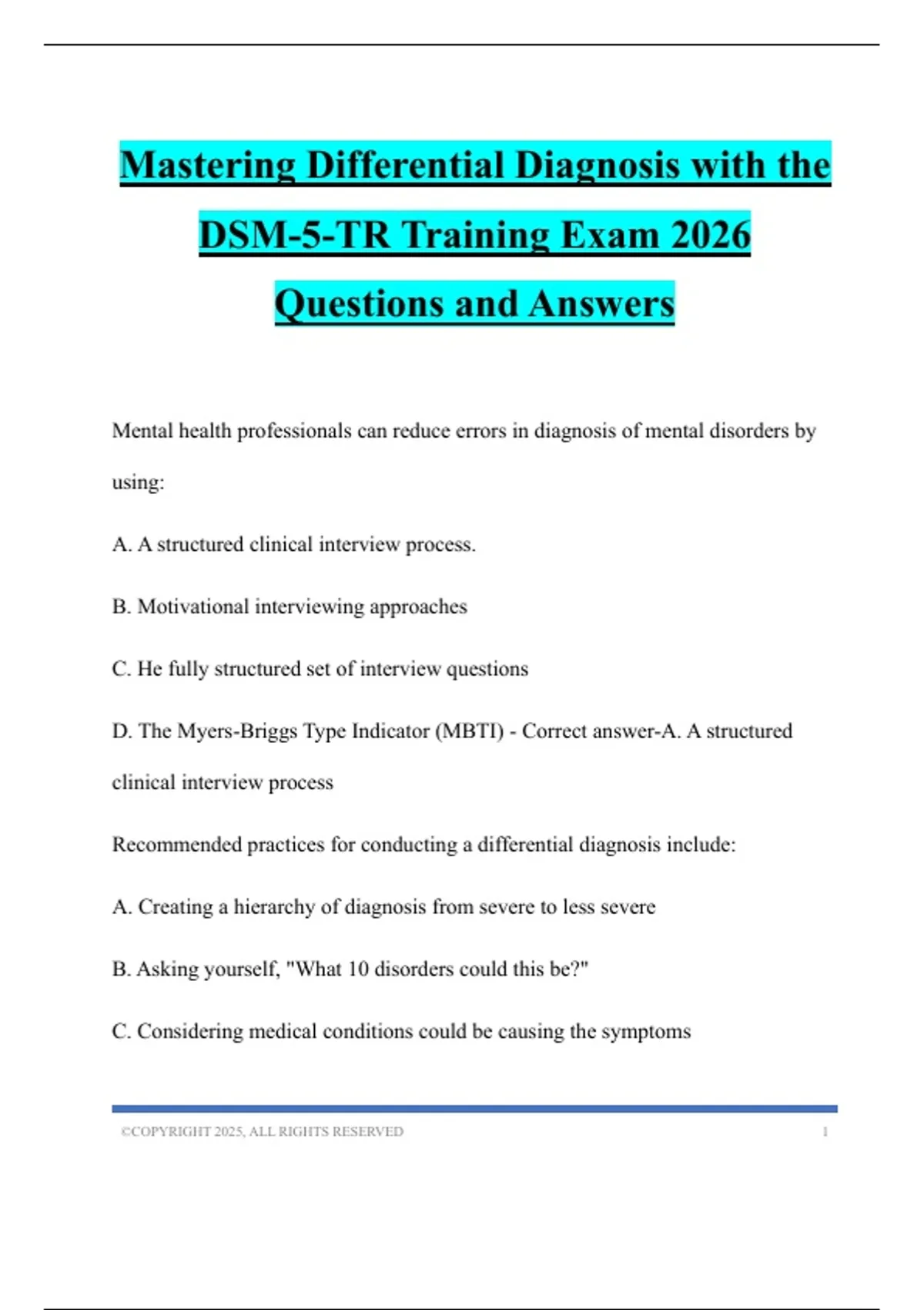 Mastering Differential Diagnosis with the DSM-5-TR Training Exam 2026 ...