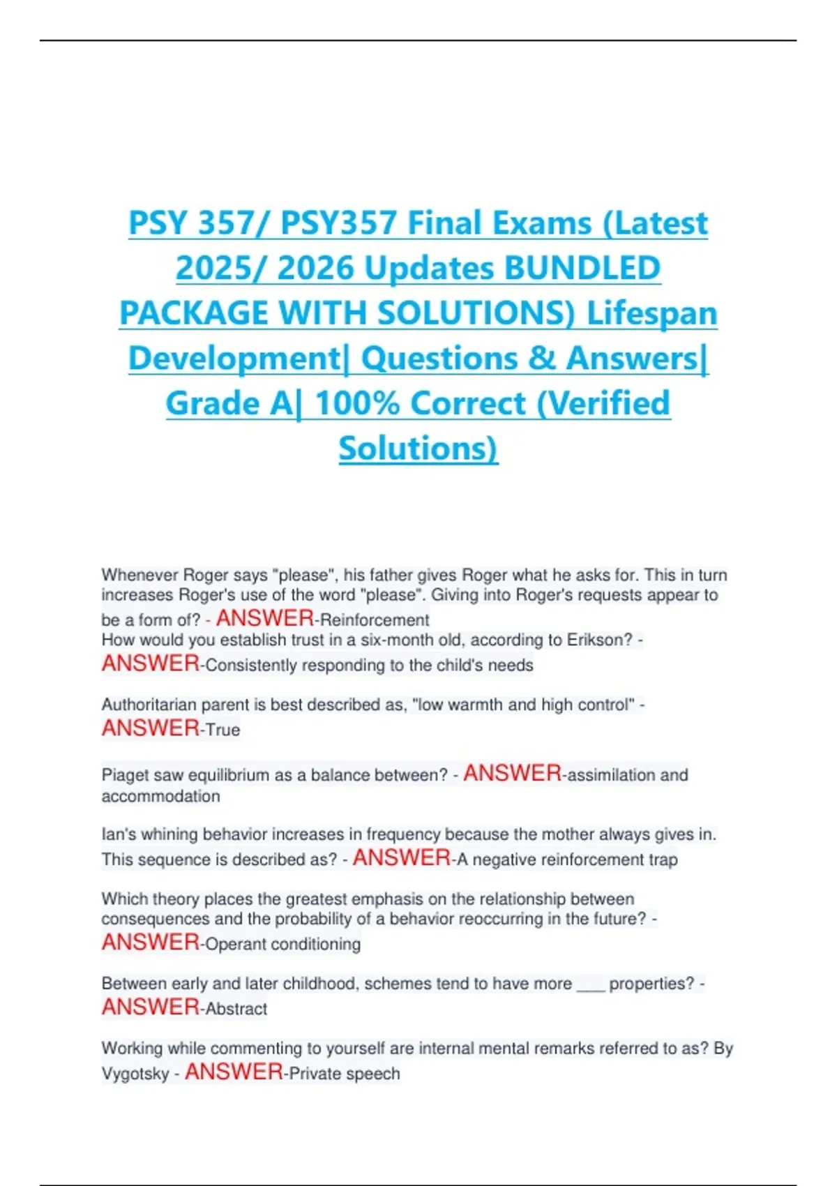 PSY 357/ PSY357 Final Exams (Latest 2025/ 2026 Updates BUNDLED PACKAGE ...