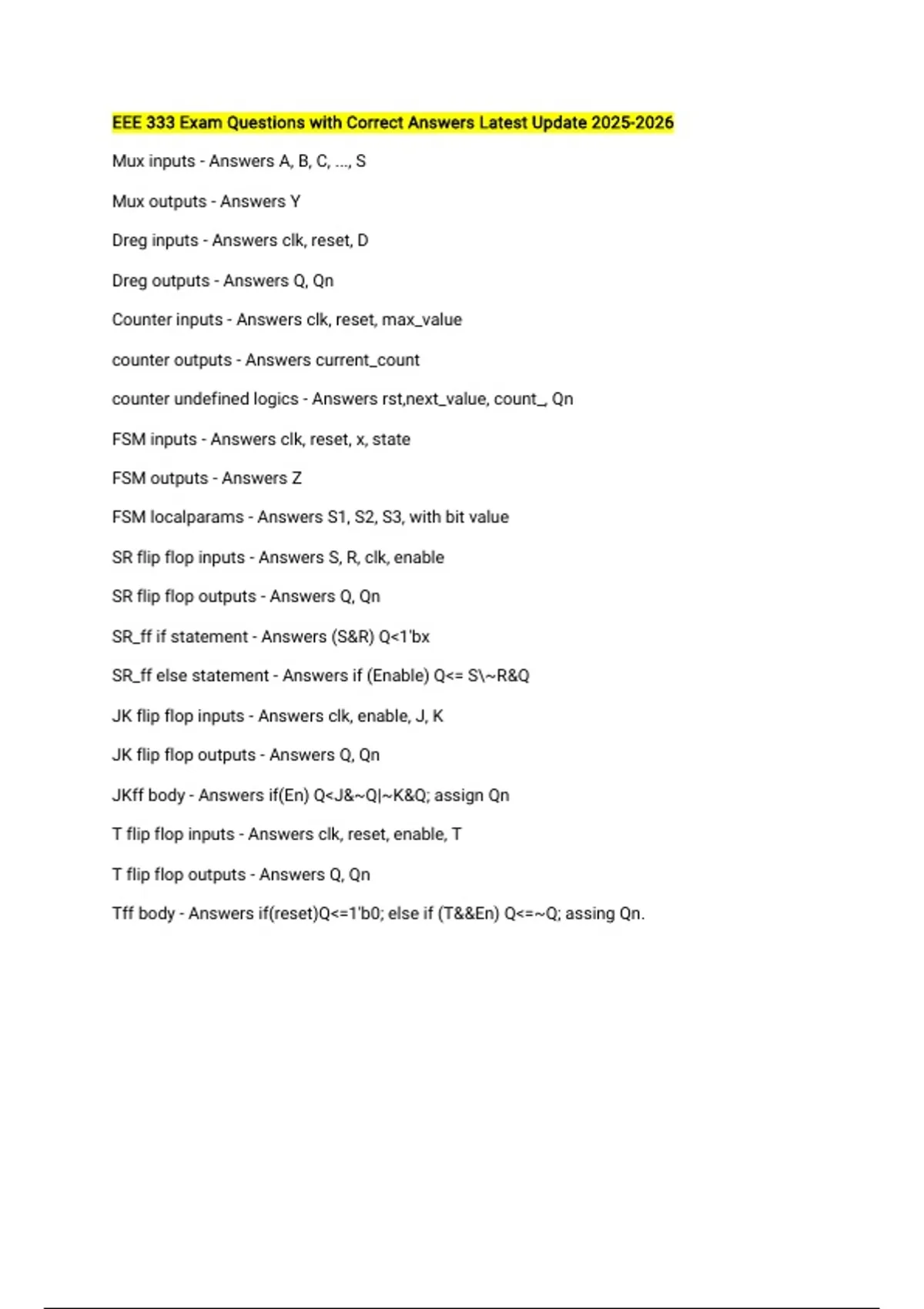 EEE 333 Exam Questions with Correct Answers Latest Update - EEE 333 ...