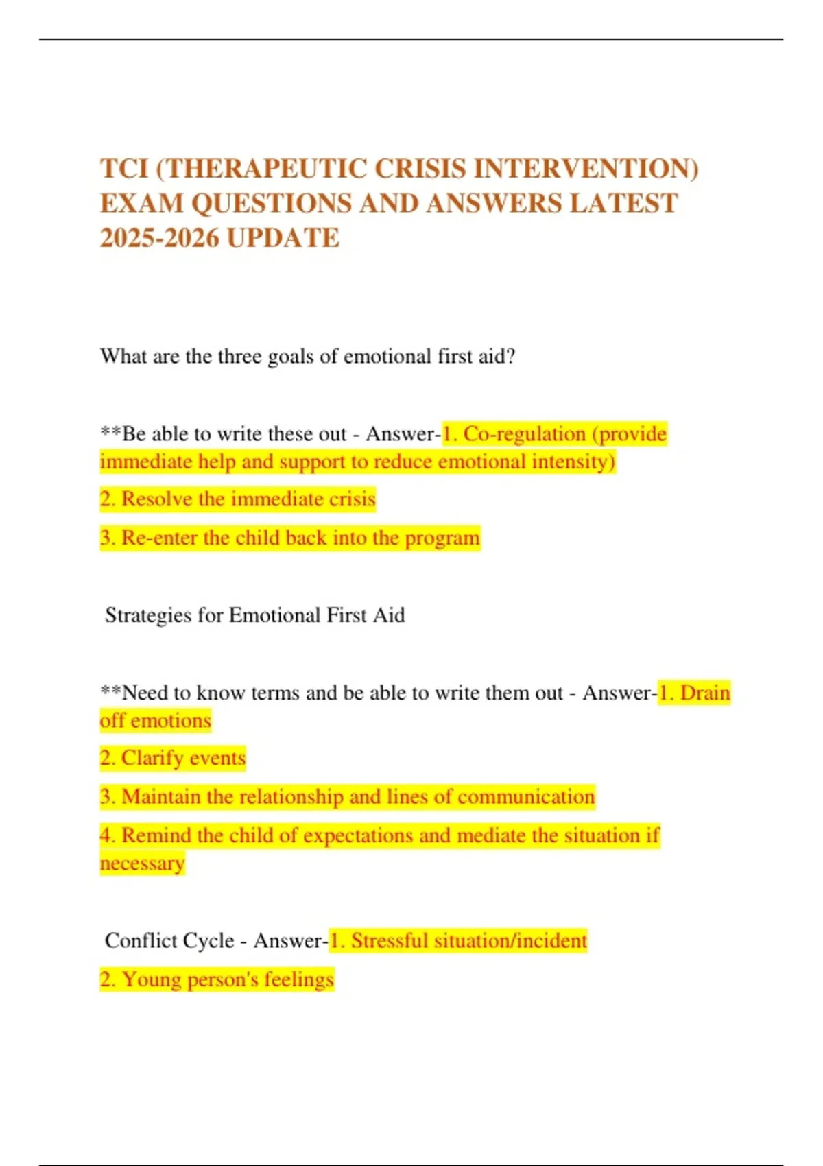 TCI (THERAPEUTIC CRISIS INTERVENTION) EXAM QUESTIONS AND ANSWERS LATEST ...