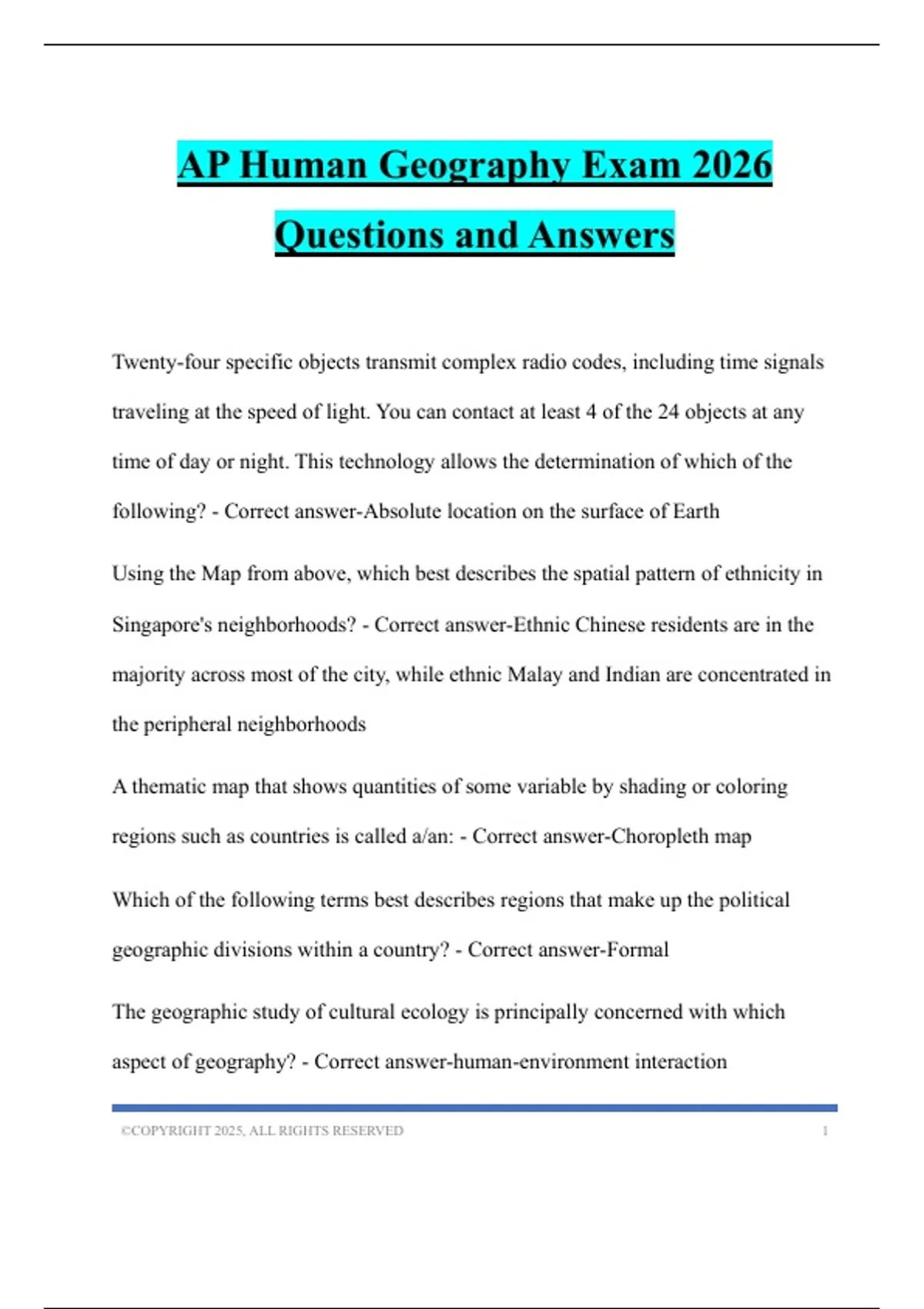 AP Human Geography Exam 2026 Questions and Answers - Ap Human Geography ...