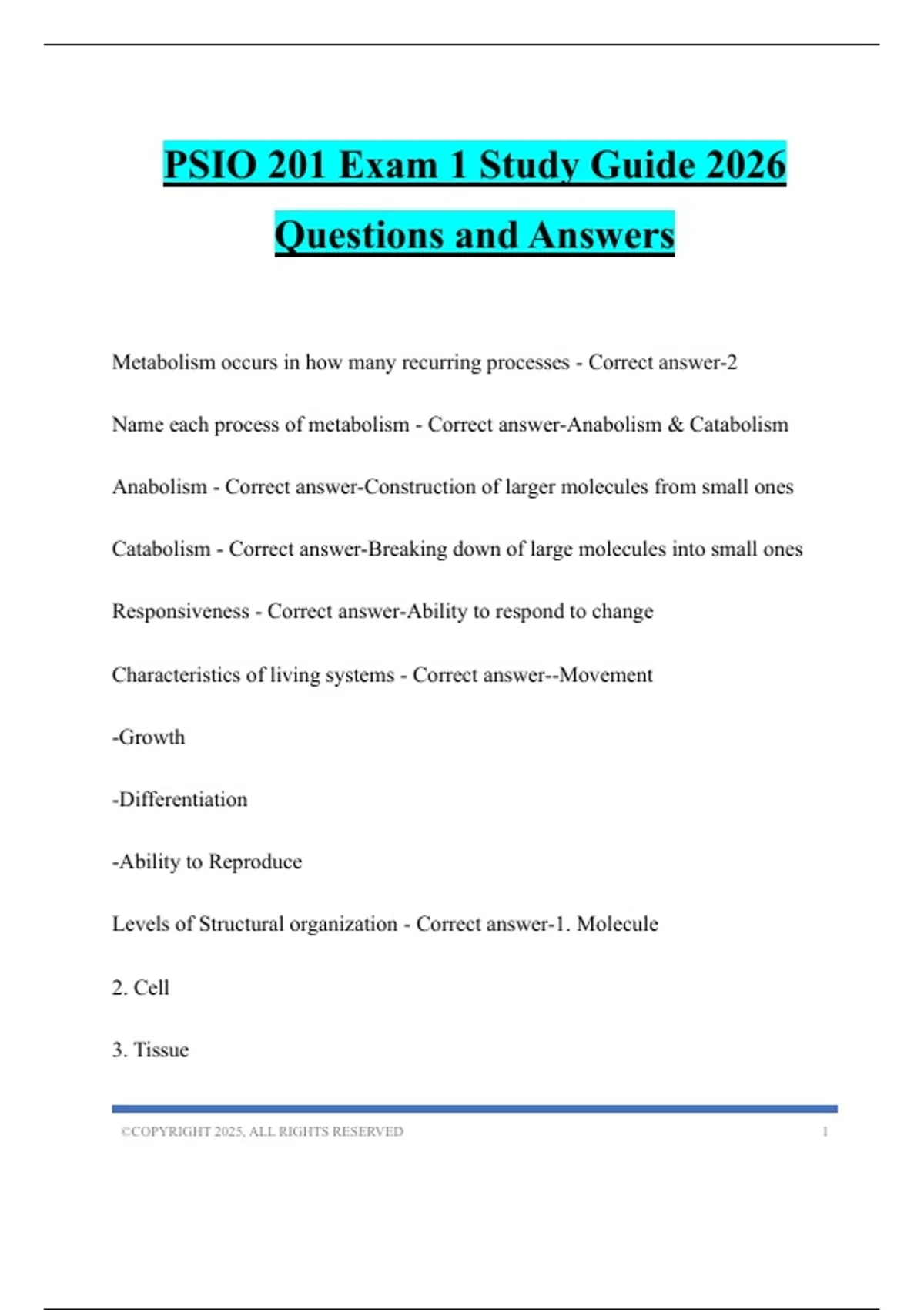 PSIO 201 Exam 1 Study Guide 2026 Questions and Answers - PSIO 201 ...