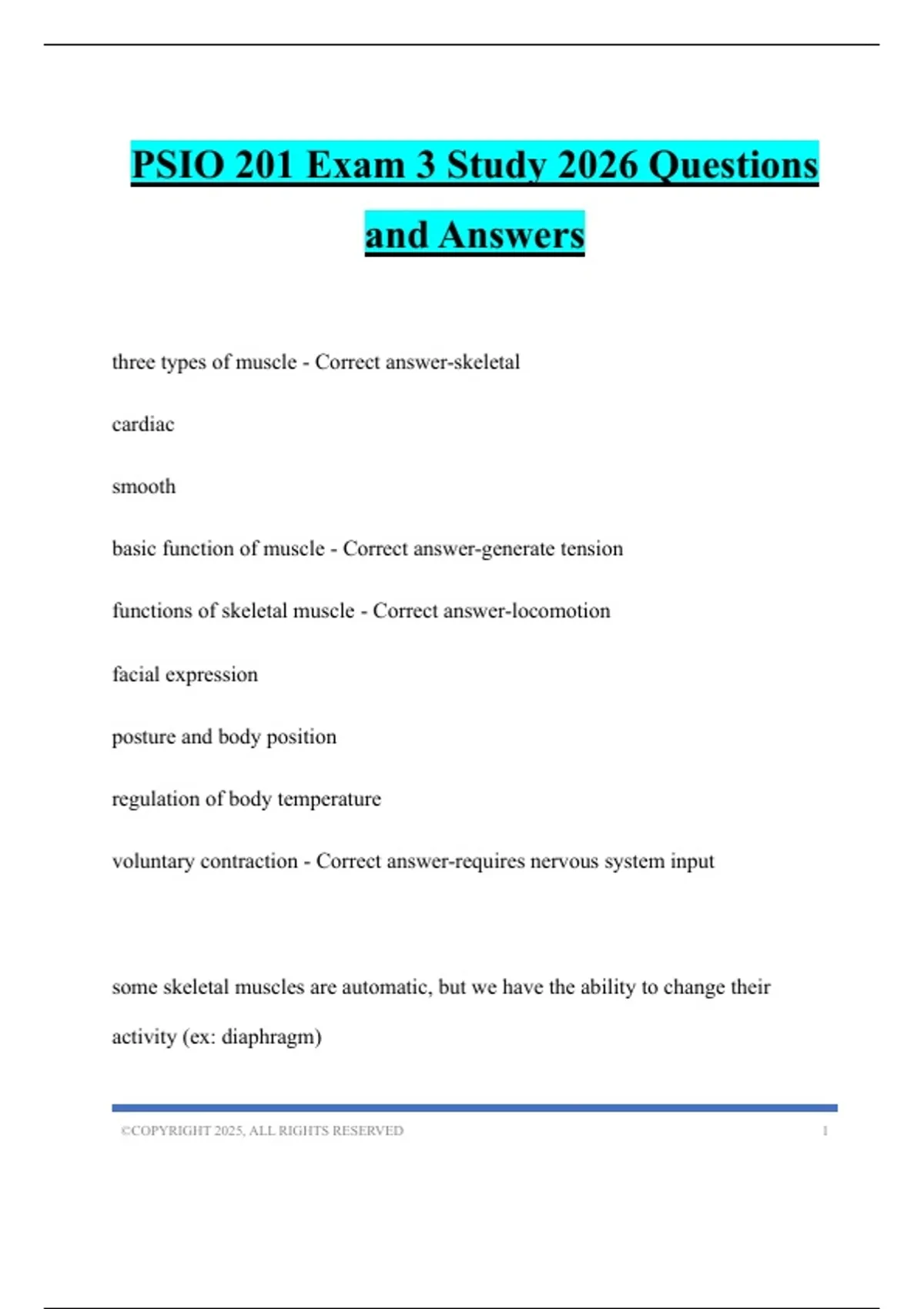 PSIO 201 Exam 3 Study 2026 Questions and Answers - PSIO 201 - Stuvia US