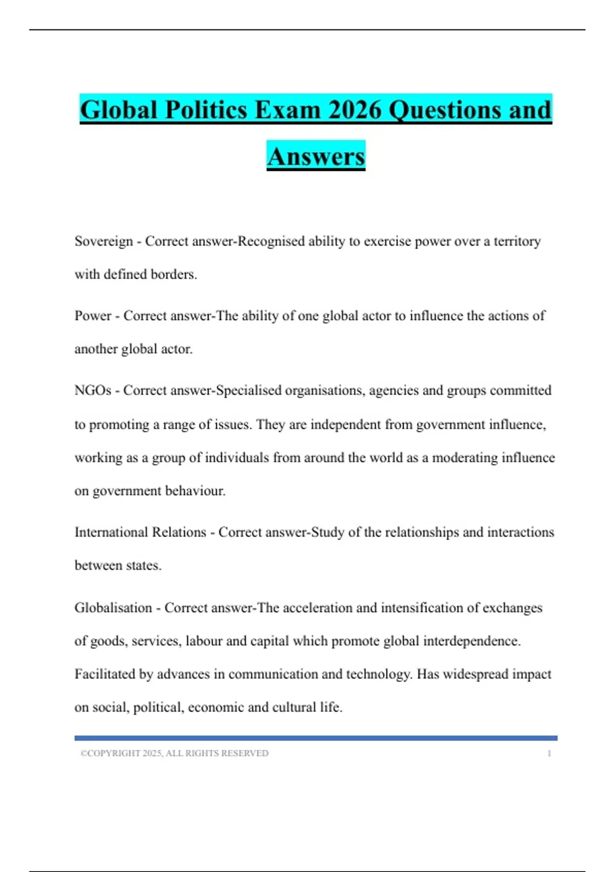 Ib global politics development Bundled Tests 2026 Questions and Answers ...