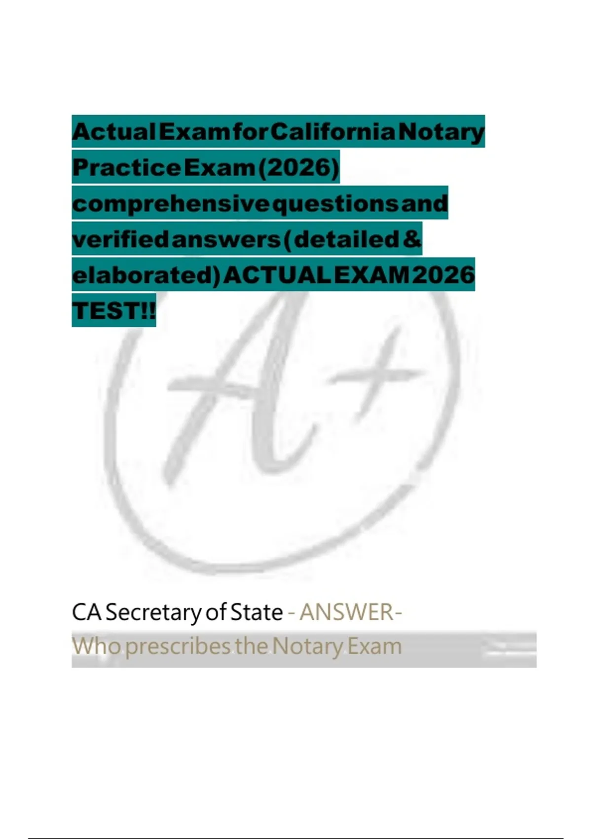 Actual Exam for California Notary Practice Exam (2026) comprehensive ...