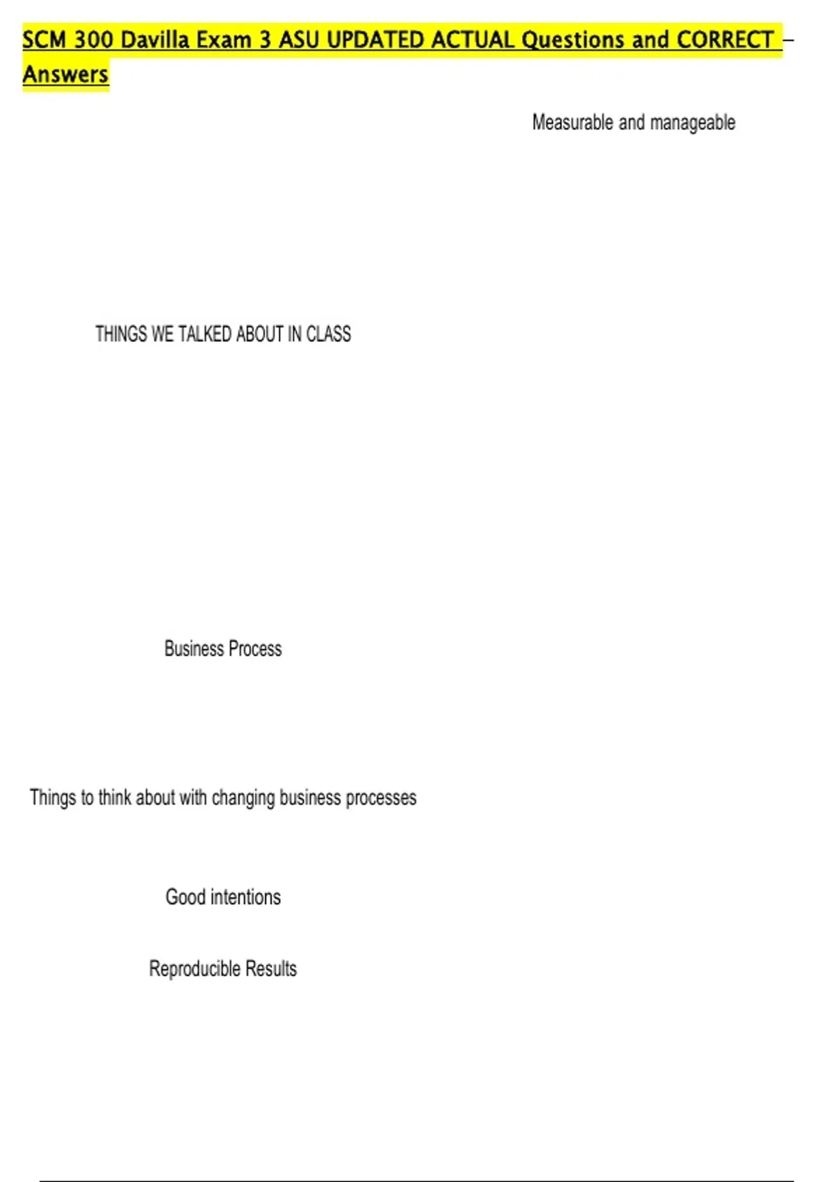 SCM 300 Davilla Exam 3 ASU UPDATED ACTUAL Questions and CORRECT Answers ...