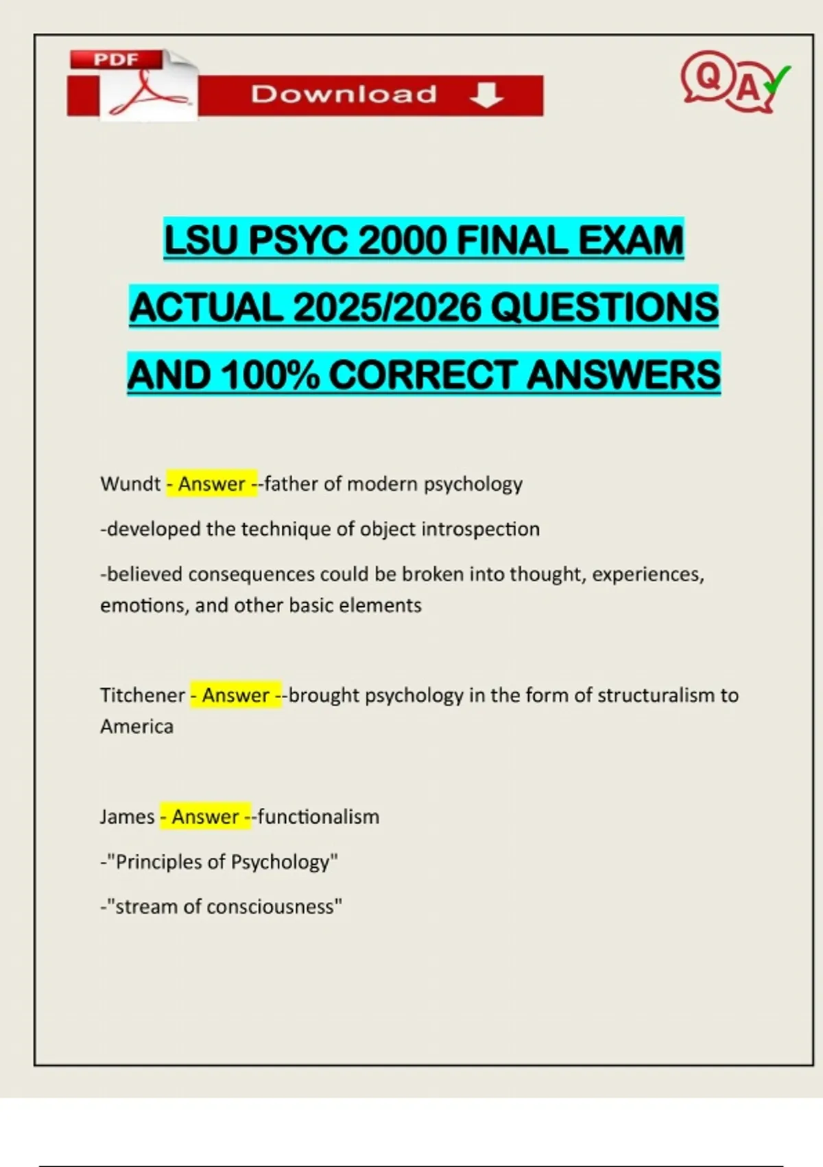 LSU PSYC 2000 FINAL EXAM ACTUAL 2025/2026 QUESTIONS AND 100% CORRECT ...