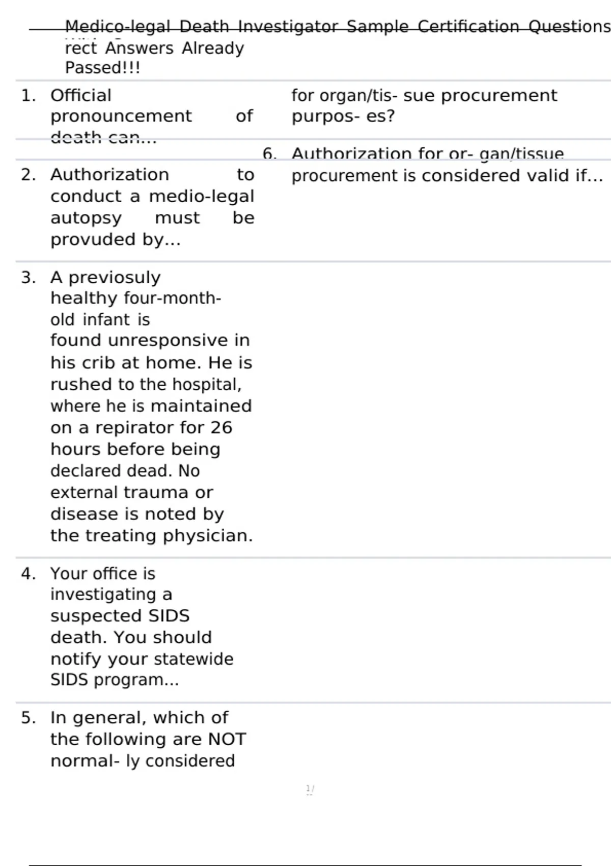 Medico-legal Death Investigator Sample Certification Questions With ...