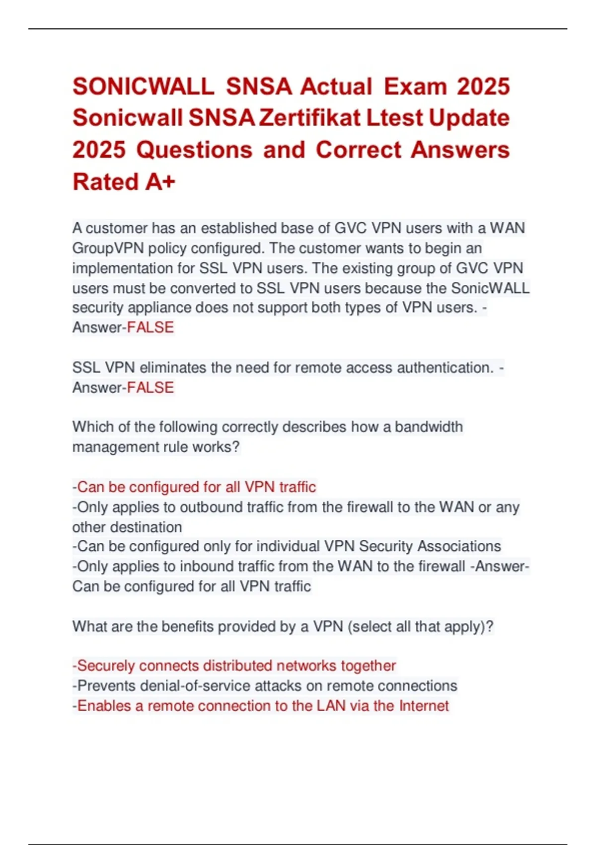 SONICWALL SNSA Actual Exam 2025 Sonicwall SNSA Zertifikat Ltest Update ...
