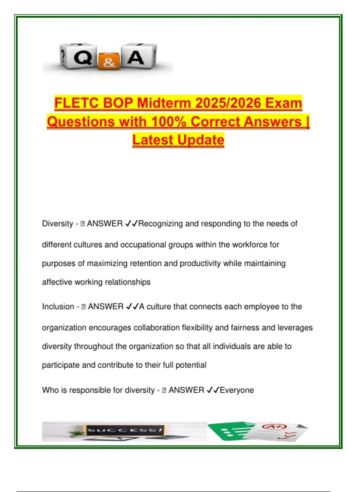 FLETC BOP Midterm 2025/2026 | 170+ Verified Q&A | Diversity, Inmate ...