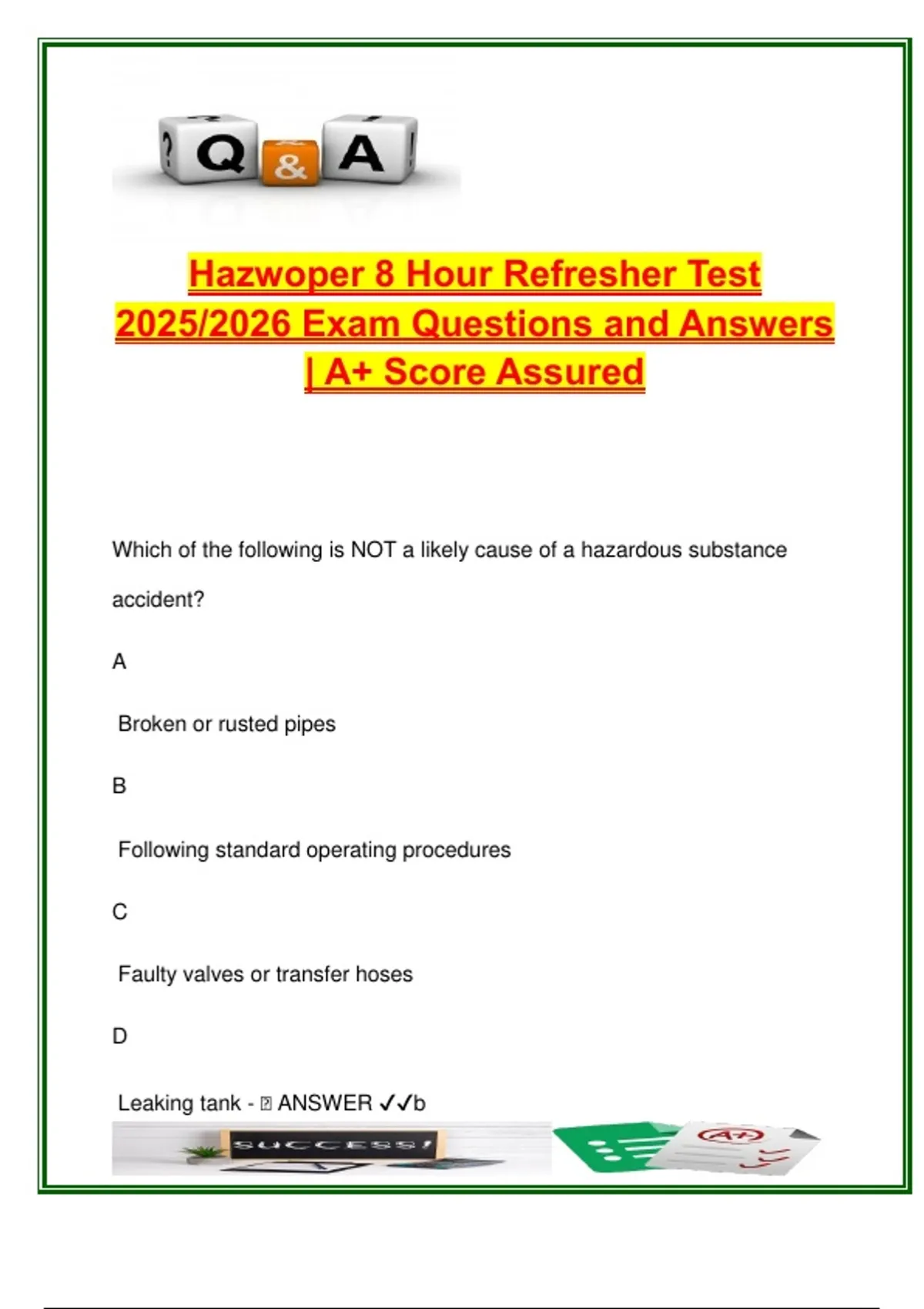 HAZWOPER 8-Hour Refresher Test 2025/2026 | 100+ Verified Q&A | OSHA ...