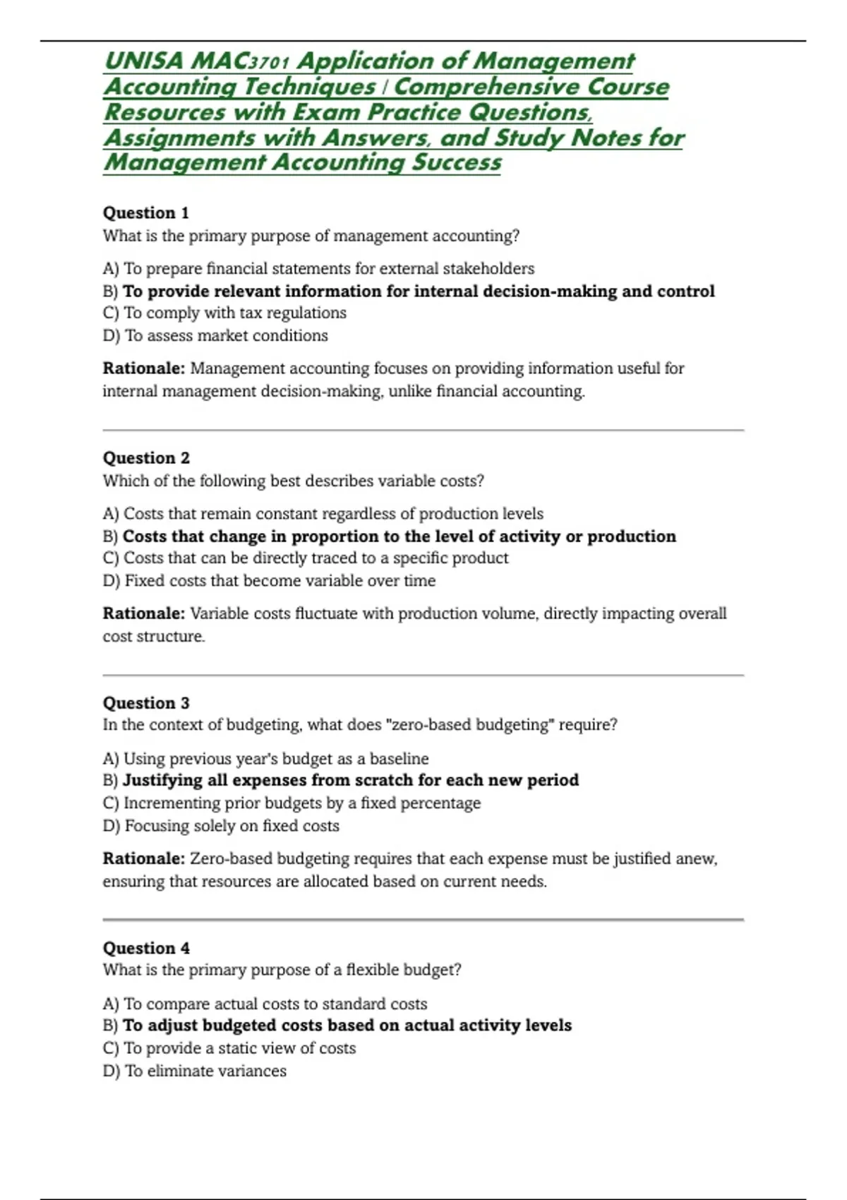 UNISA MAC3701 Application of Management Accounting Techniques ...