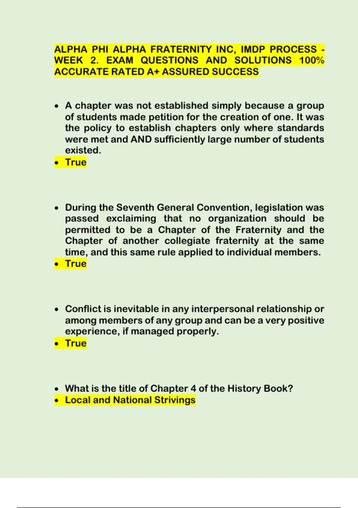 ALPHA PHI ALPHA FRATERNITY INC, IMDP PROCESS - WEEK 2. EXAM QUESTIONS AND SOLUTIONS 100% ...