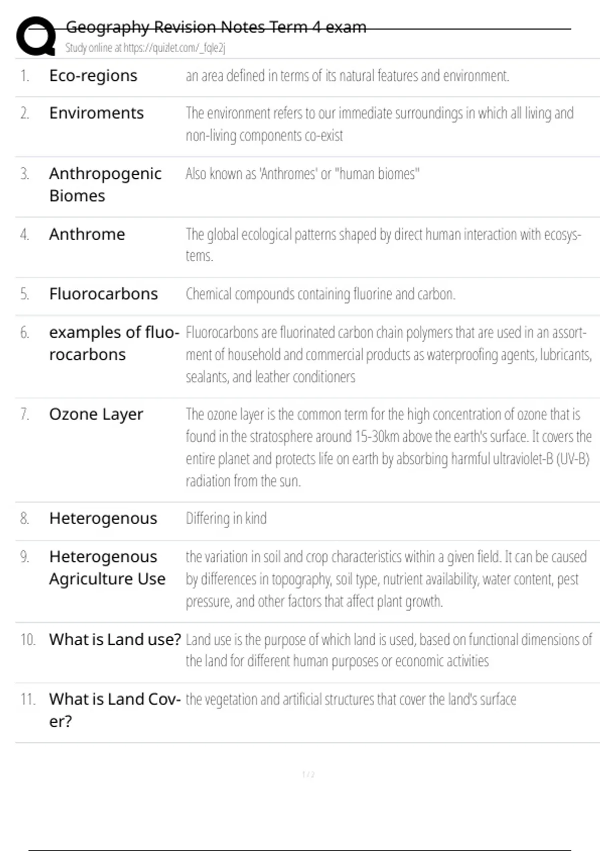 Geography Revision Notes Term 4 exam - Geography - Stuvia US