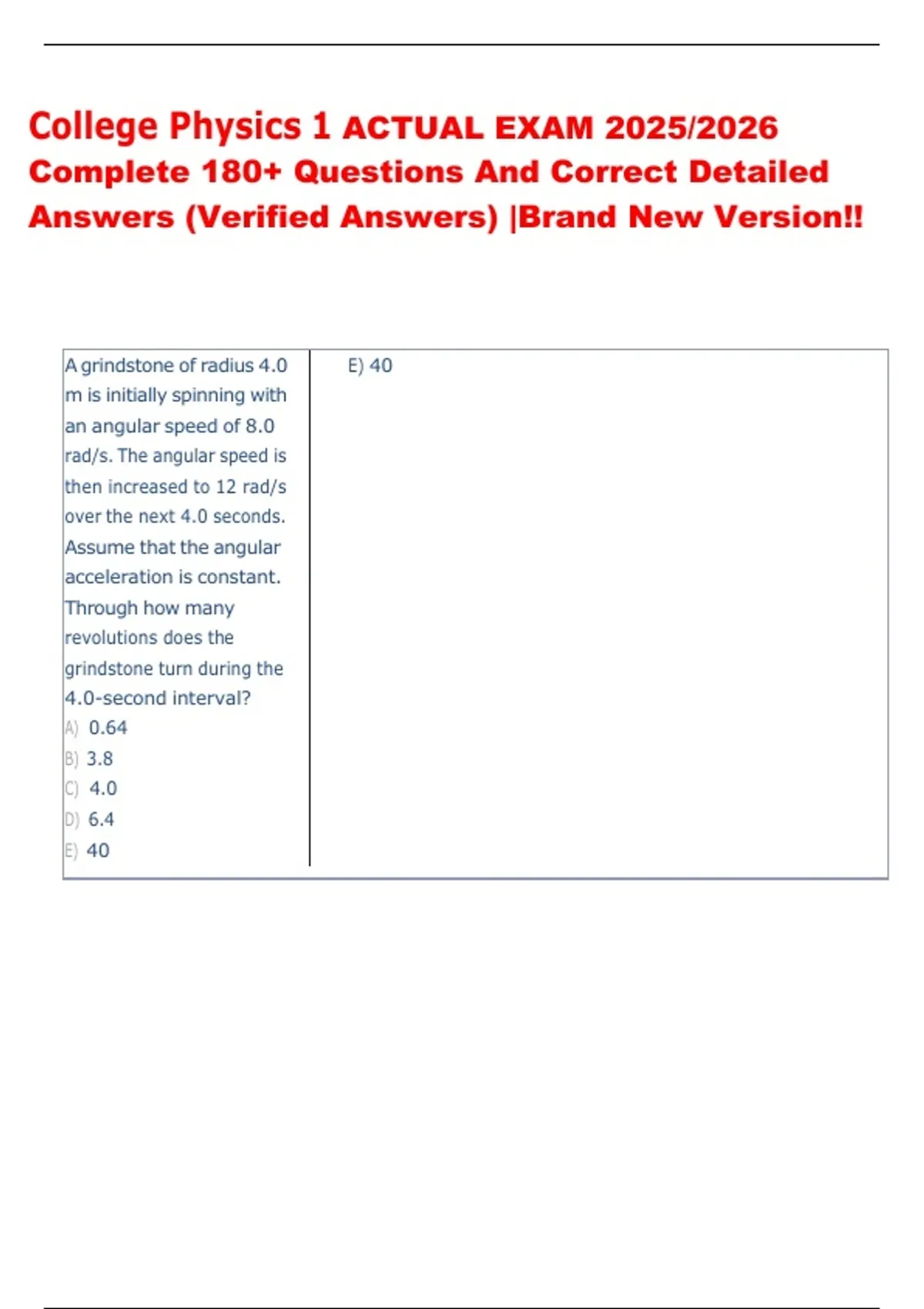 College Physics 1 ACTUAL EXAM 2025/2026 Complete 180+ Questions And ...