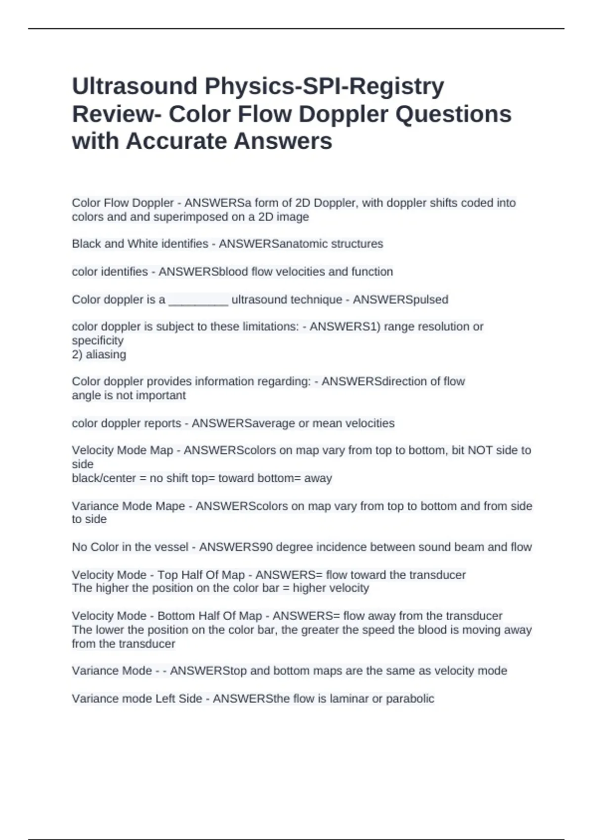 Ultrasound Physics-SPI-Registry Review- Color Flow Doppler Questions ...
