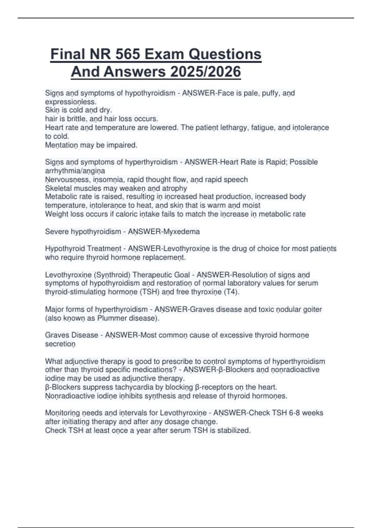 Final NR 565 Exam Questions And Answers 2025/2026 - NR 565 - Stuvia US